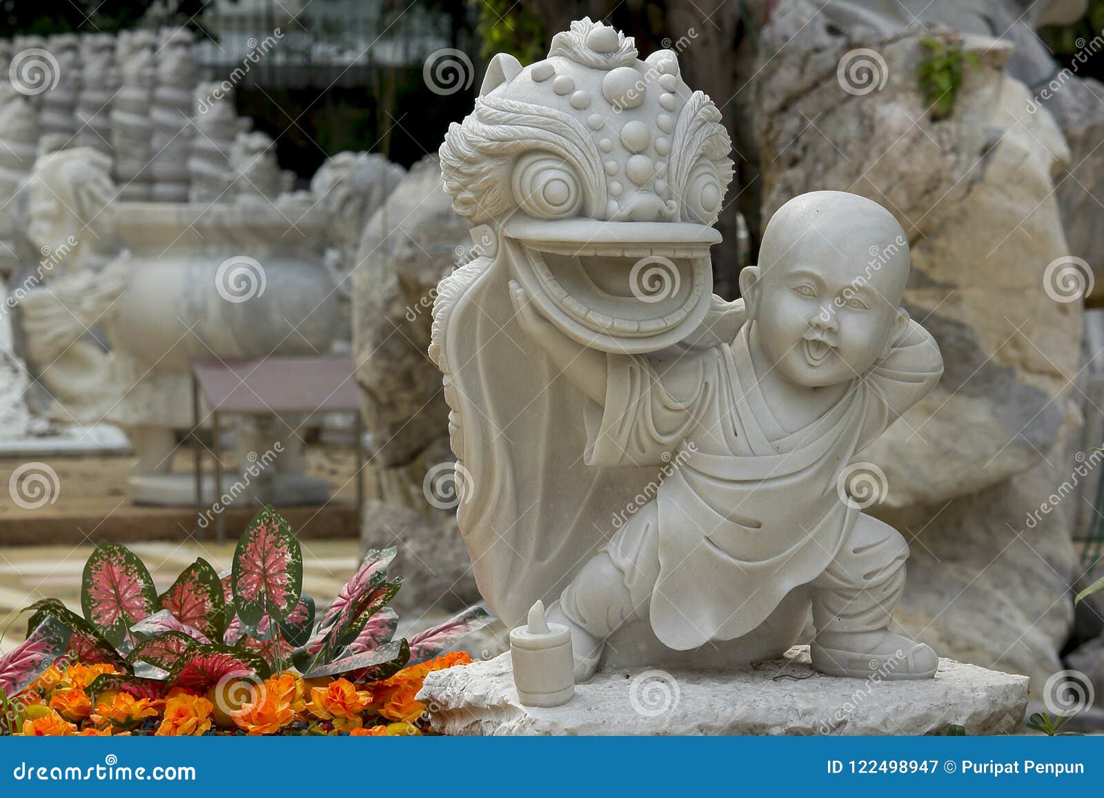 Statue of Chinese Priest Carved from White Marble. Stock Image - Image ...