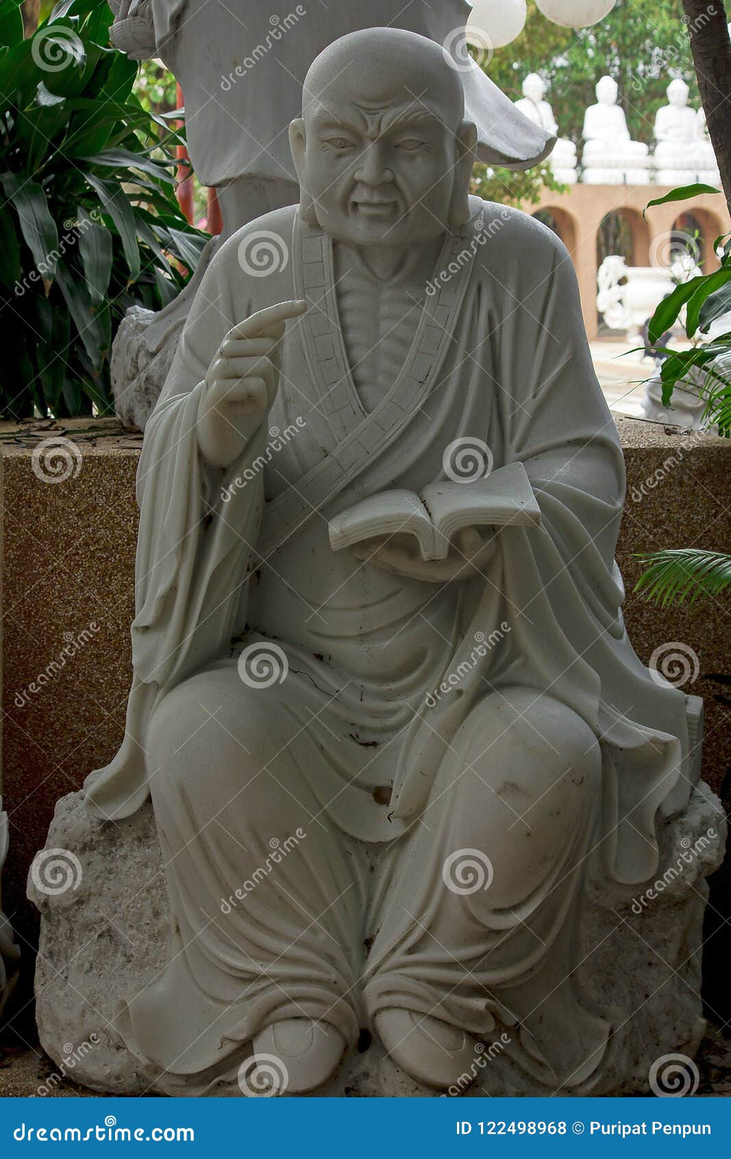 Statue of Chinese Priest Carved from White Marble. Stock Photo - Image ...