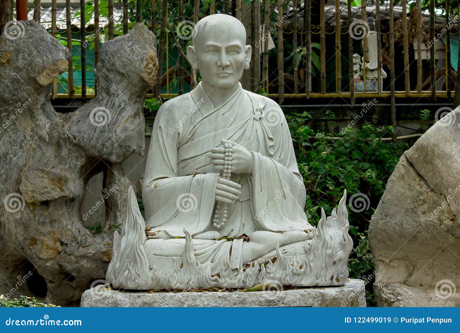 Statue of Chinese Priest Carved from White Marble. Stock Image - Image ...