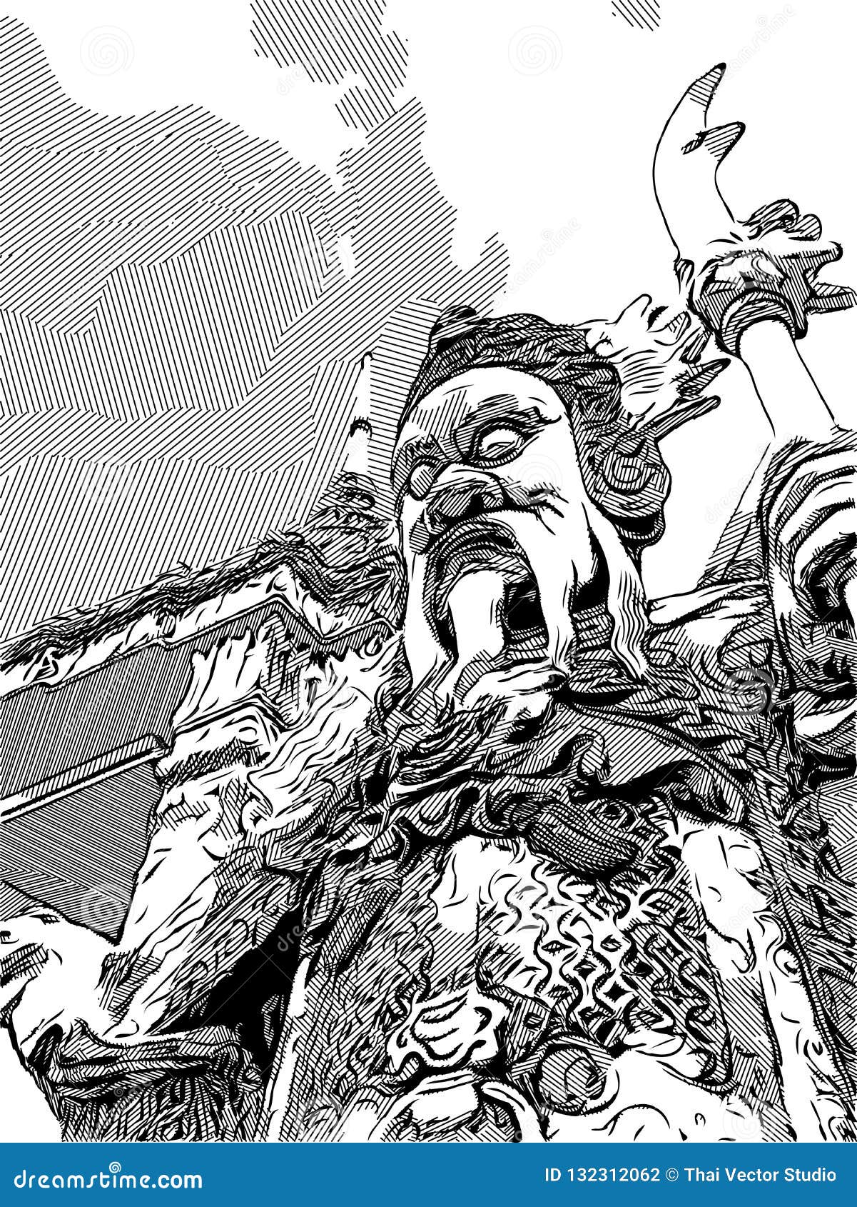 Statue Chinese Giant Drawing Stock Illustration - Illustration of ...