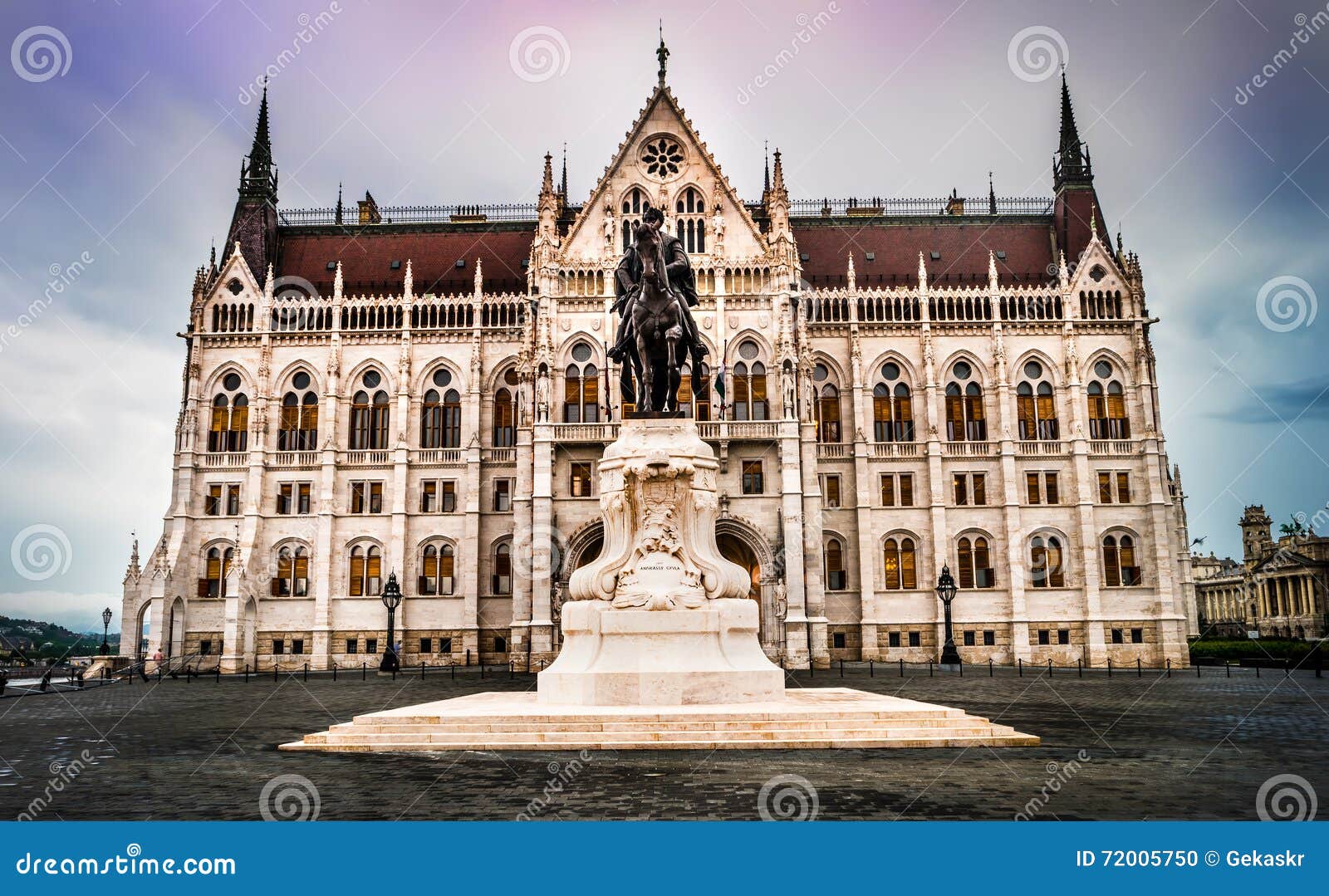 Statue of Count Gyula Andrassy and Hungarian Parliament Building Stock ...