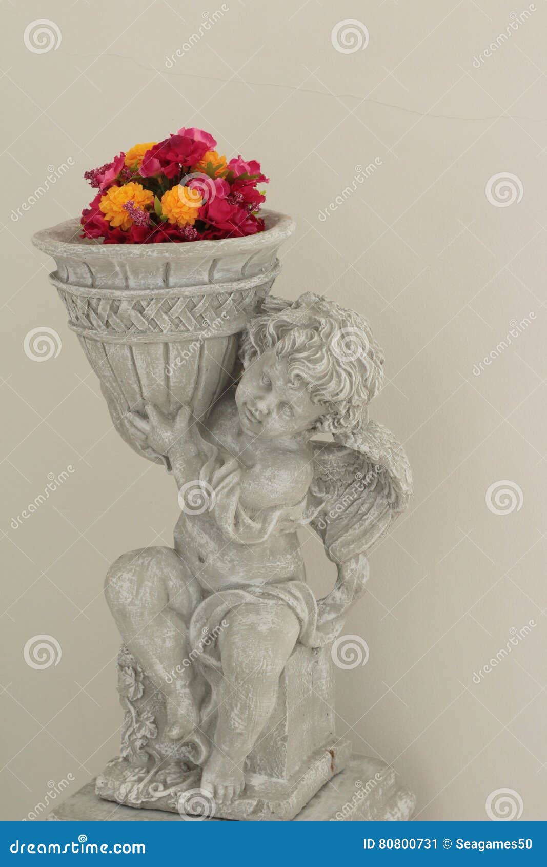 Statue of Cupid in Garden with Flower. Stock Image - Image of flower ...