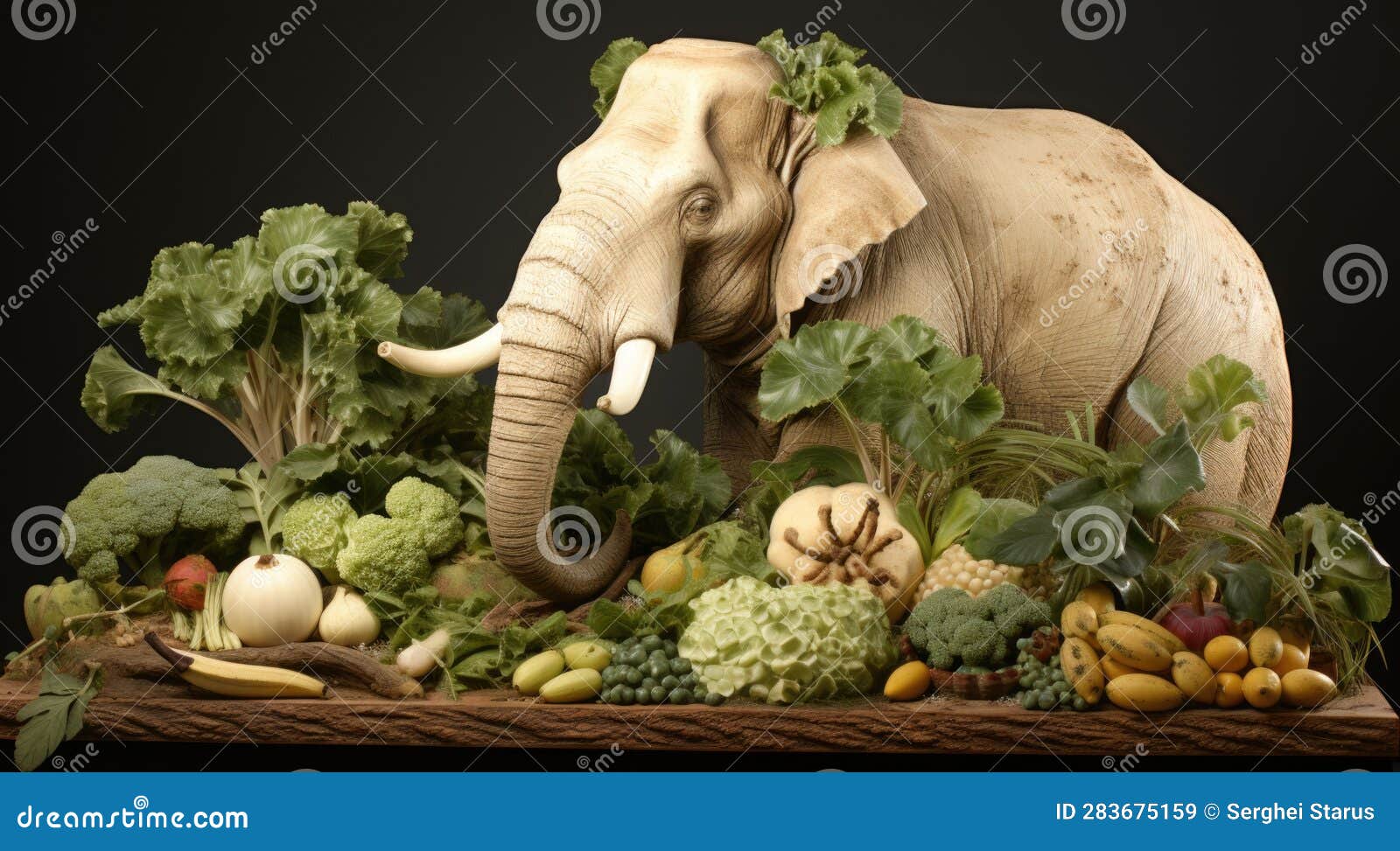 A Statue of an Elephant Surrounded by Fruits and Vegetables. Generative ...