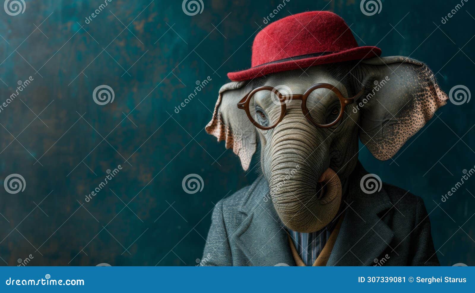 A Statue of an Elephant Wearing a Hat and Glasses, AI Stock Image ...