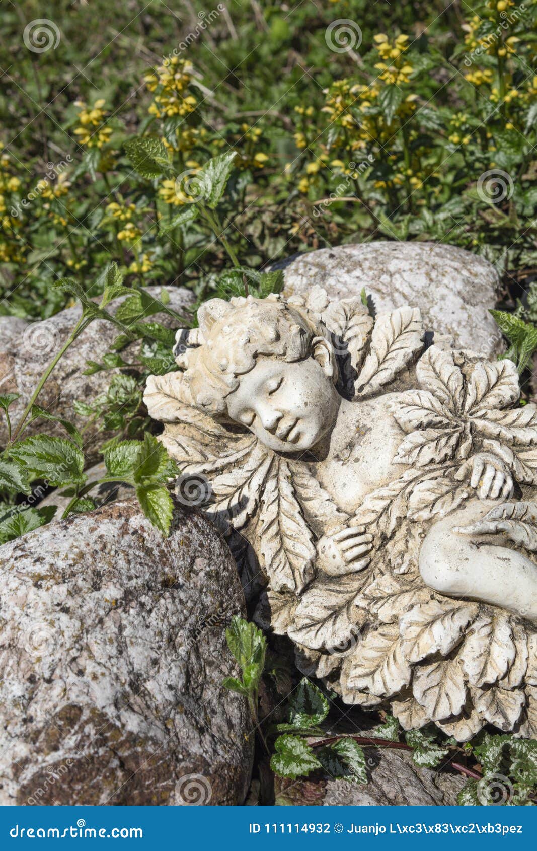 Statue of an Elf Sleeping in the Garden Stock Photo - Image of ...