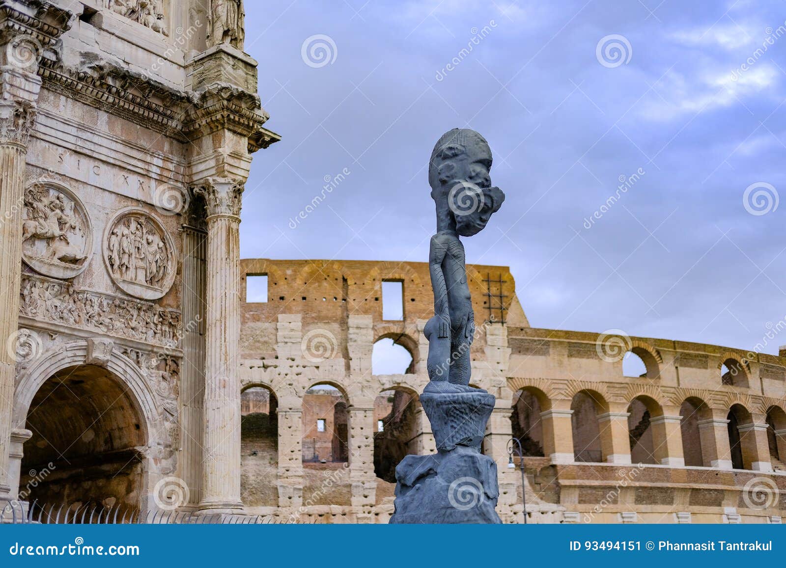 Statue Front of Coliseum. stock image. Image of historical - 93494151