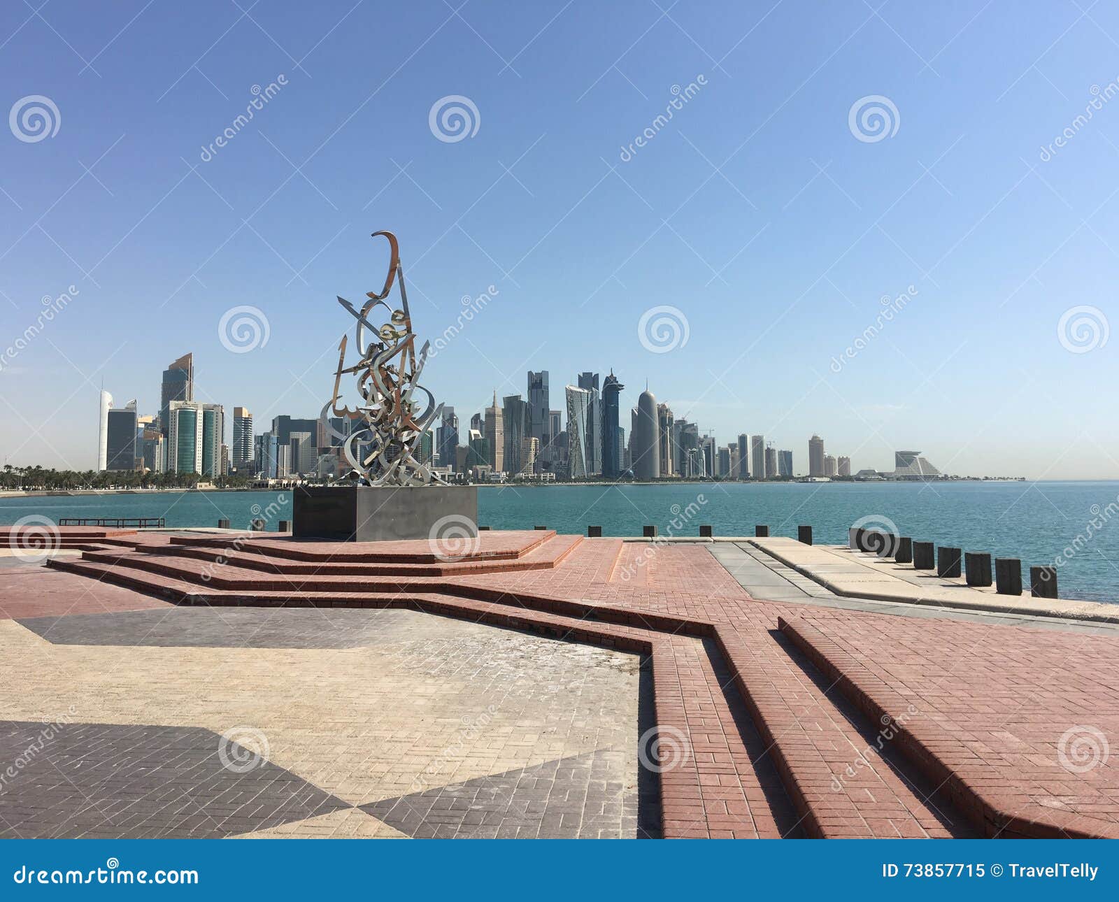 Statue in Front of the Doha Skyline Editorial Image - Image of skyline ...