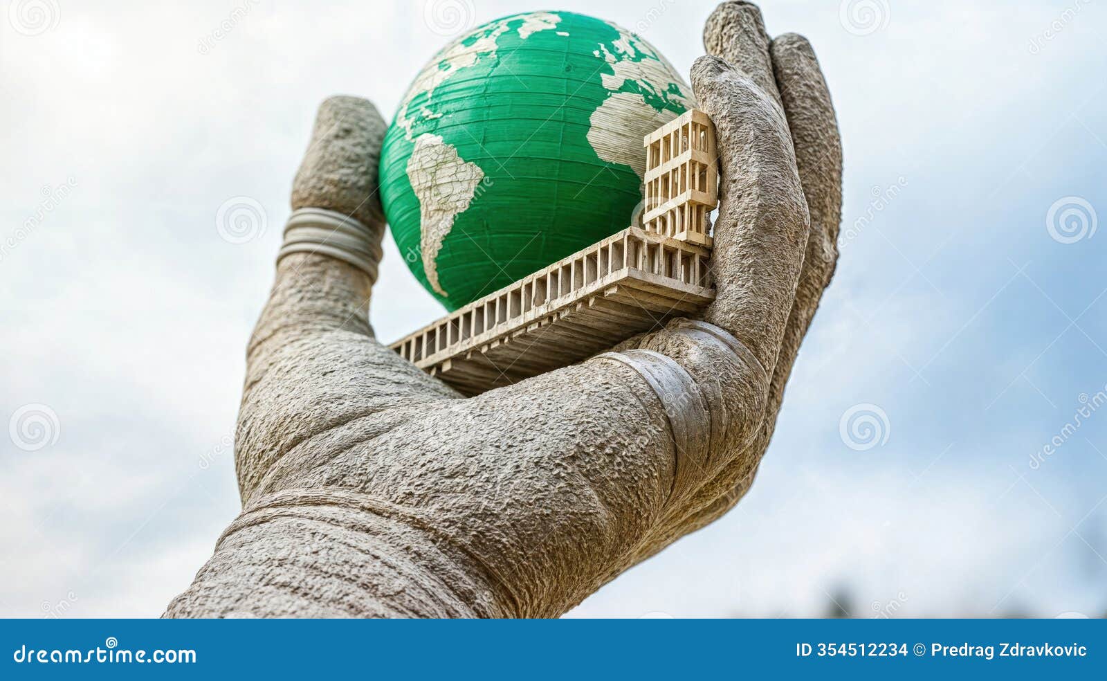 Statue of a Hand Holding a Model of the Earth Stock Illustration ...