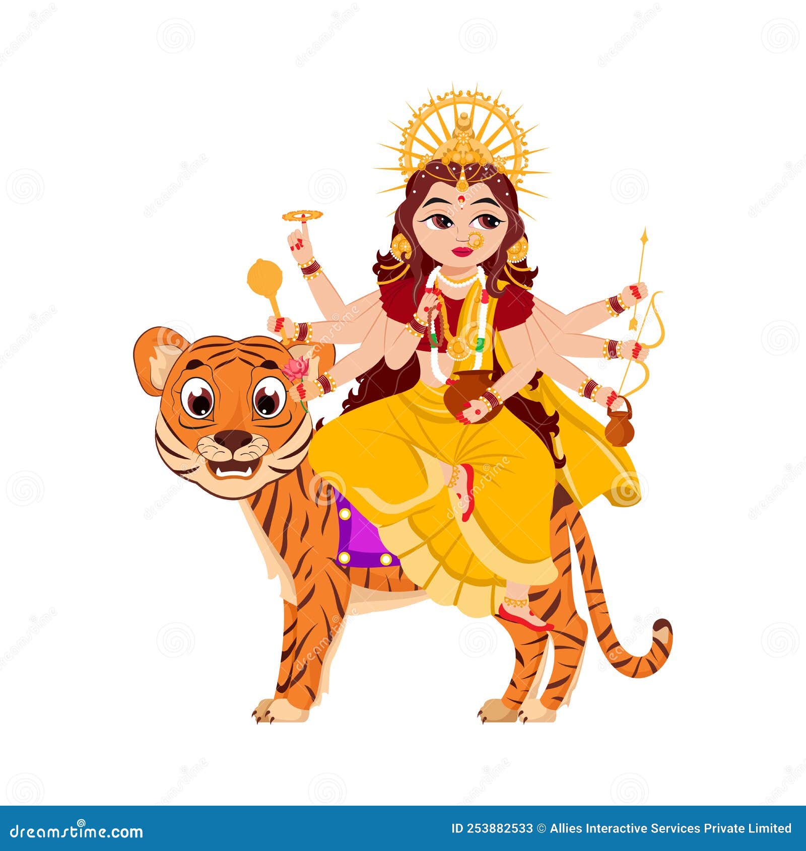 Statue of Indian Goddess Kushmanda on White Stock Illustration ...