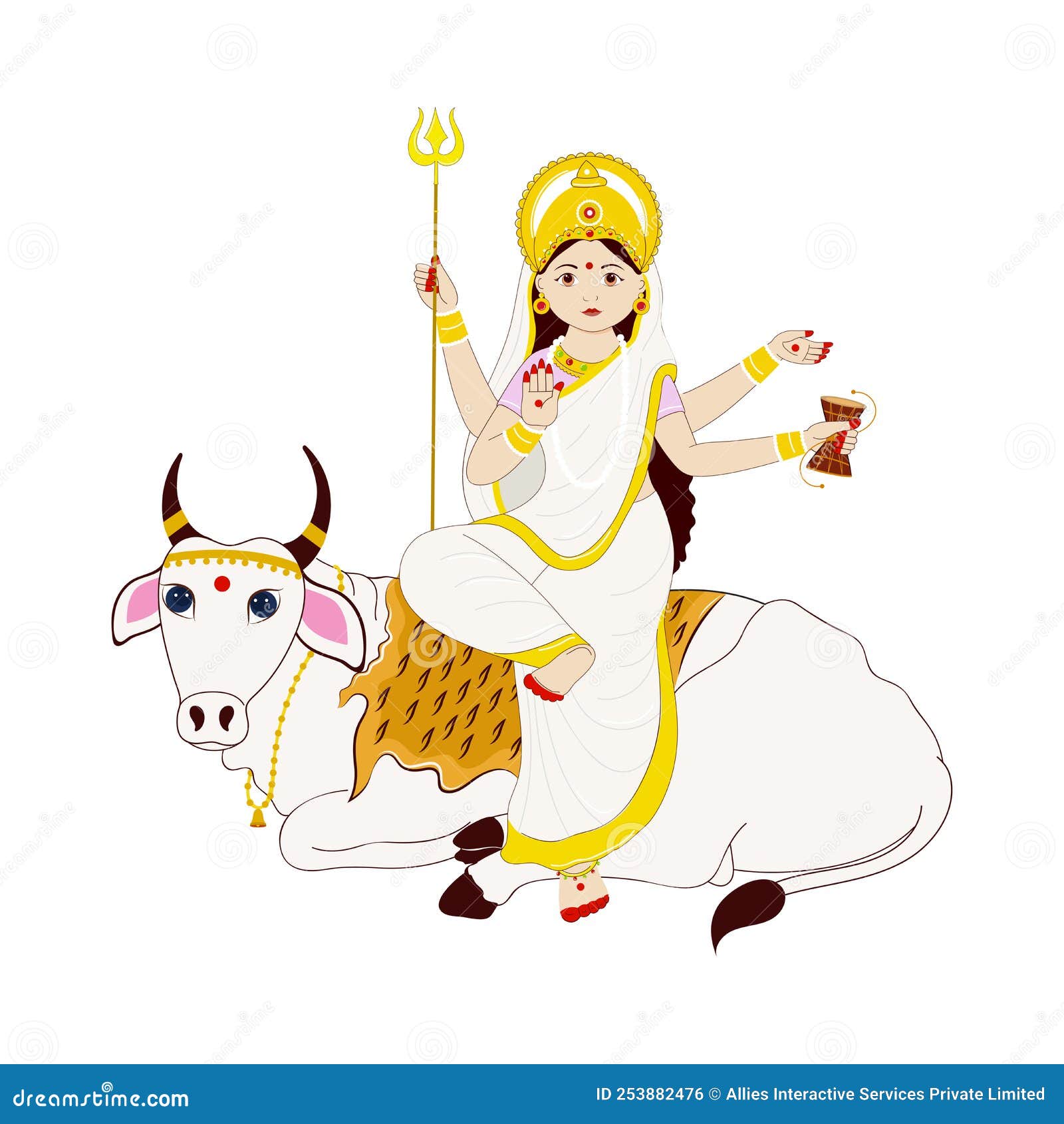 Statue of Indian Goddess Shailputri on White Stock Illustration ...