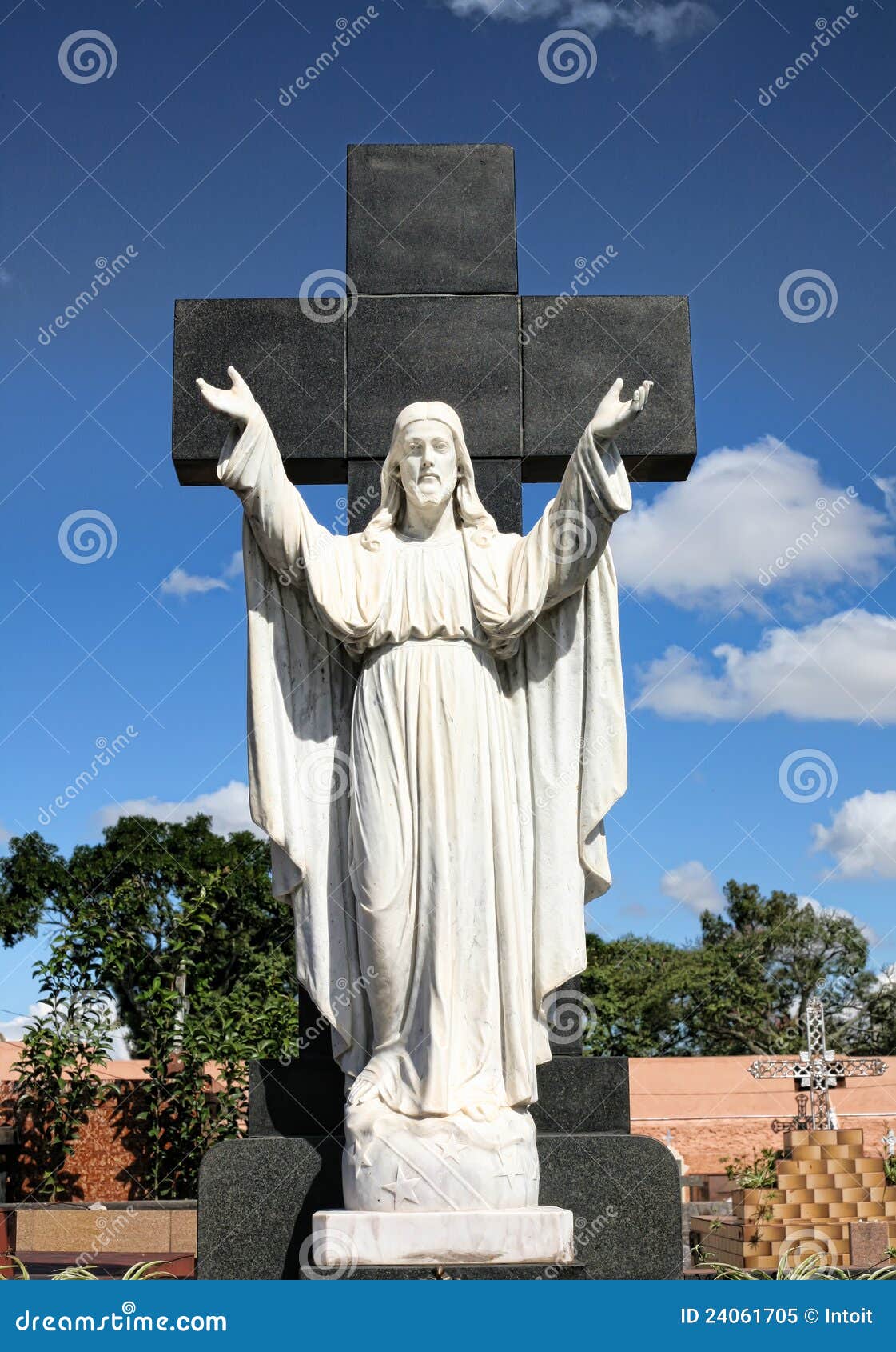Statue Of Jesus Christ Crucifixion On A Brick Wall Background Royalty ...