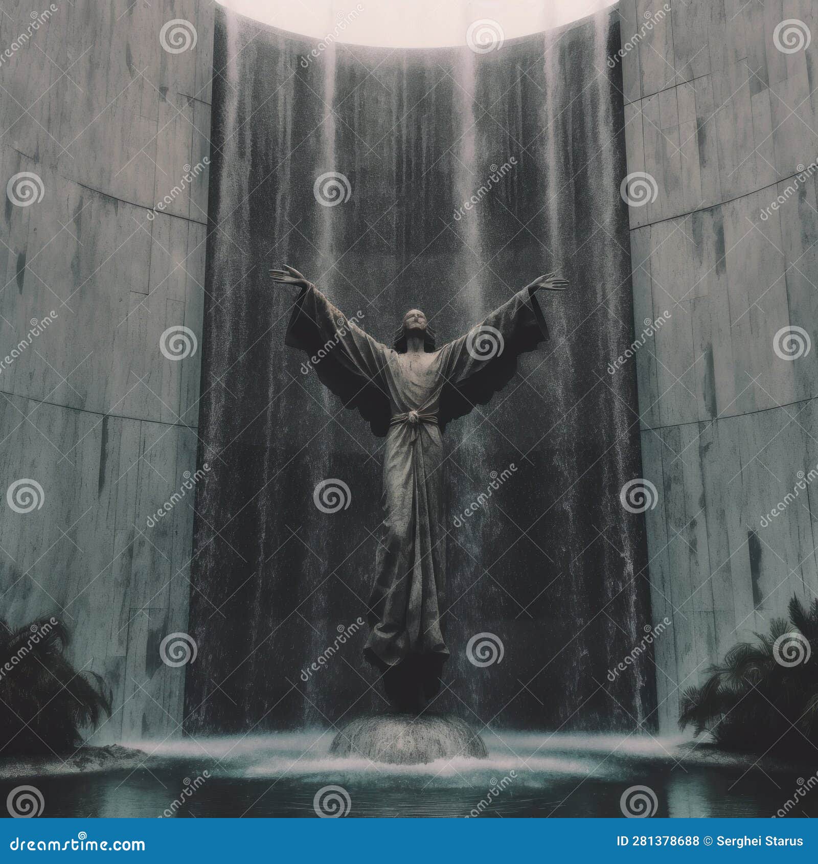 A Statue of Jesus Standing in Front of a Waterfall. Generative AI Image ...