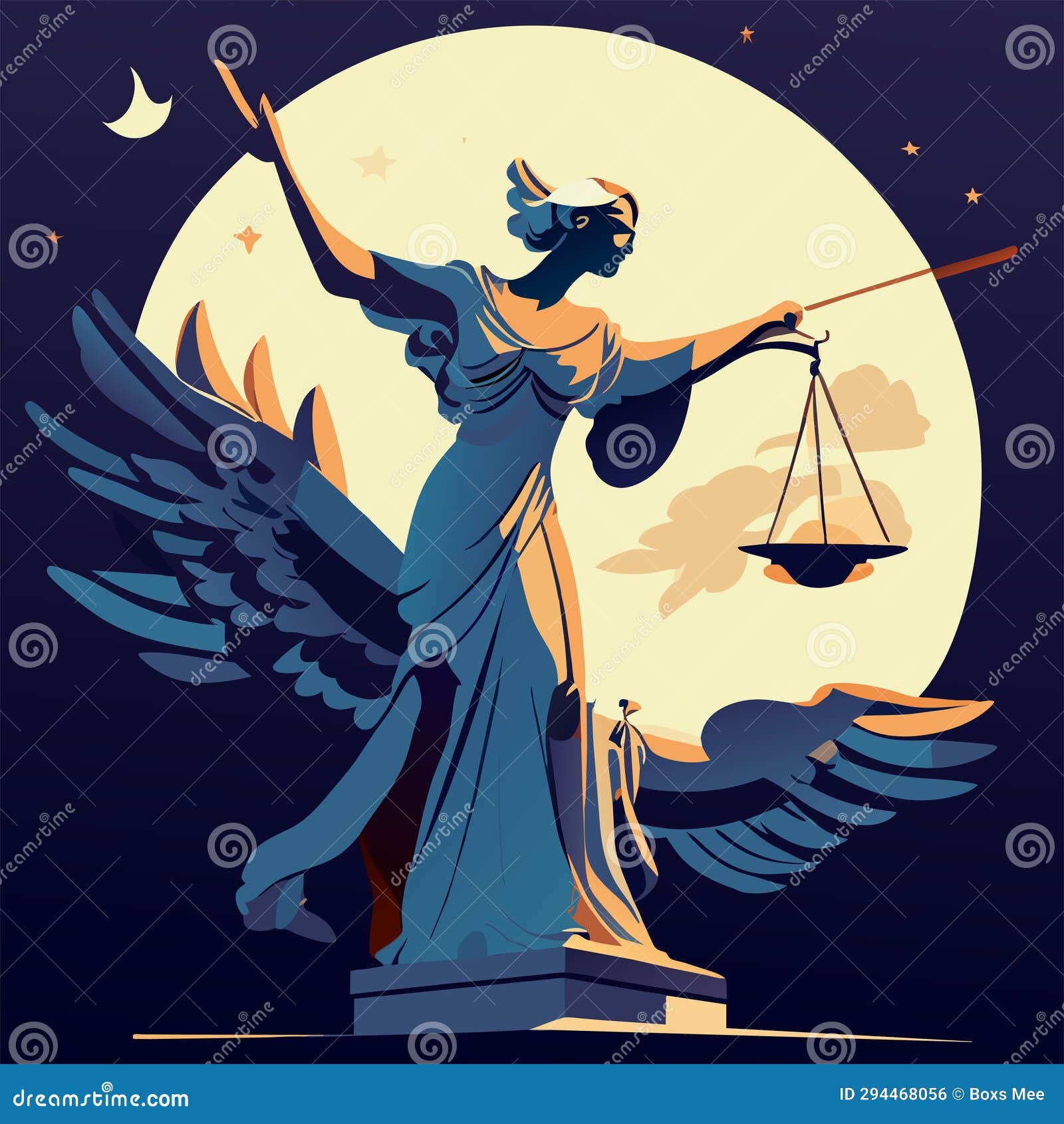 Statue of Justice on the Background of the Moon. Vector Illustration ...