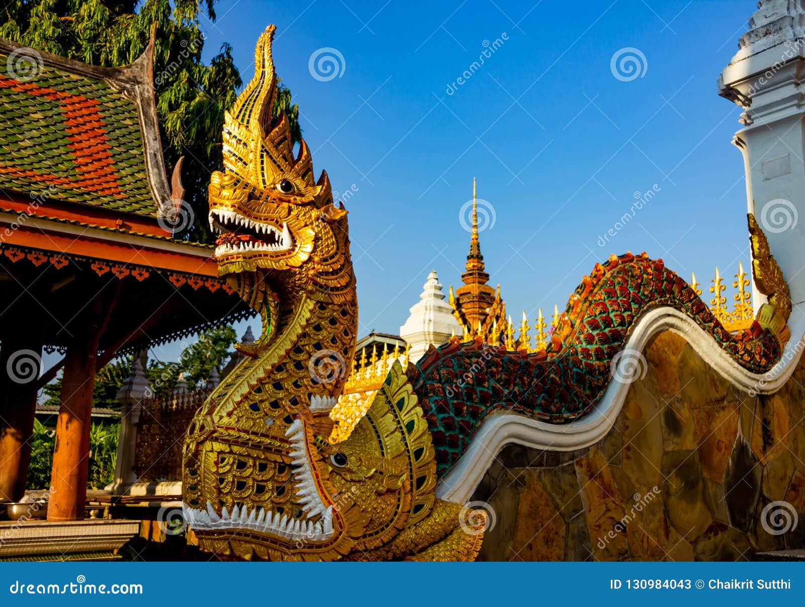 The Statue of the King of Nagas. Stock Image - Image of golden, asia ...