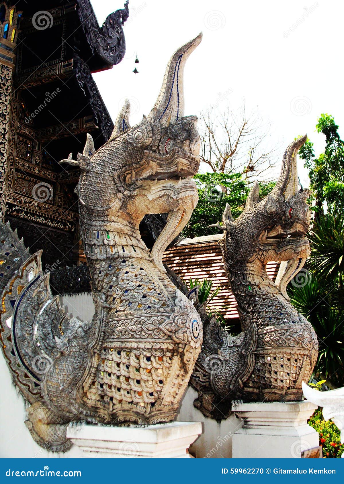 King Of Nagas Or Serpents, Snake Statues In Thai Temples, Sky ...