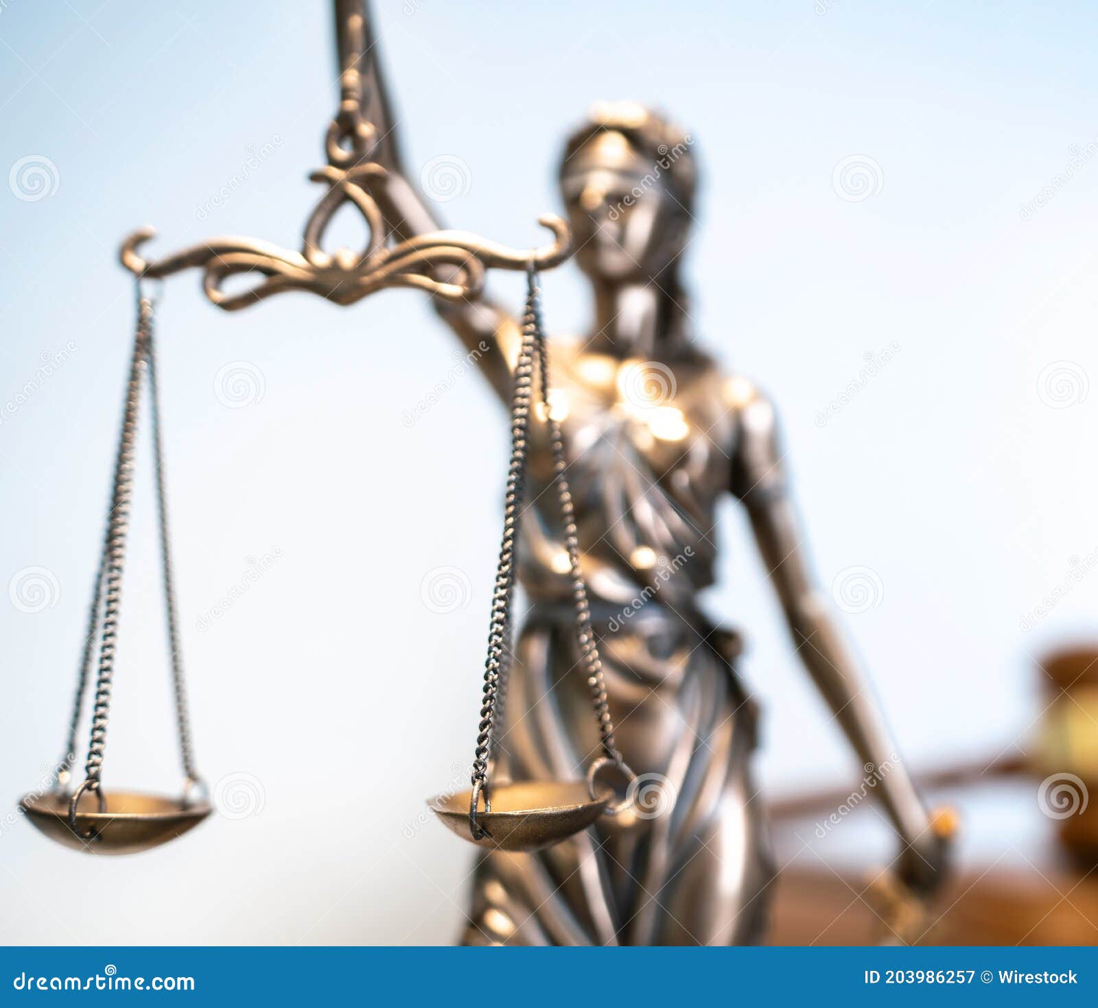 Statue of Lady Justice on Bright Background - Side View with Cop Stock ...