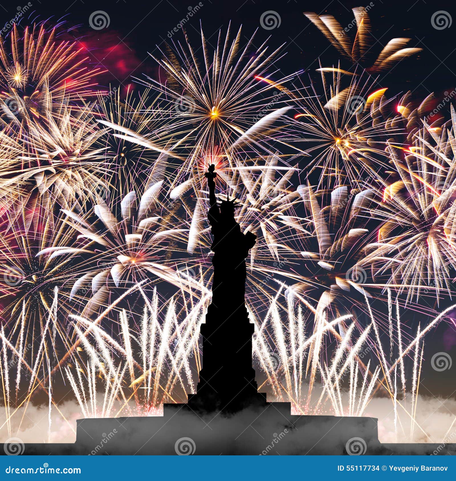 Statue of Liberty on the Background of Fireworks Stock Photo - Image of ...