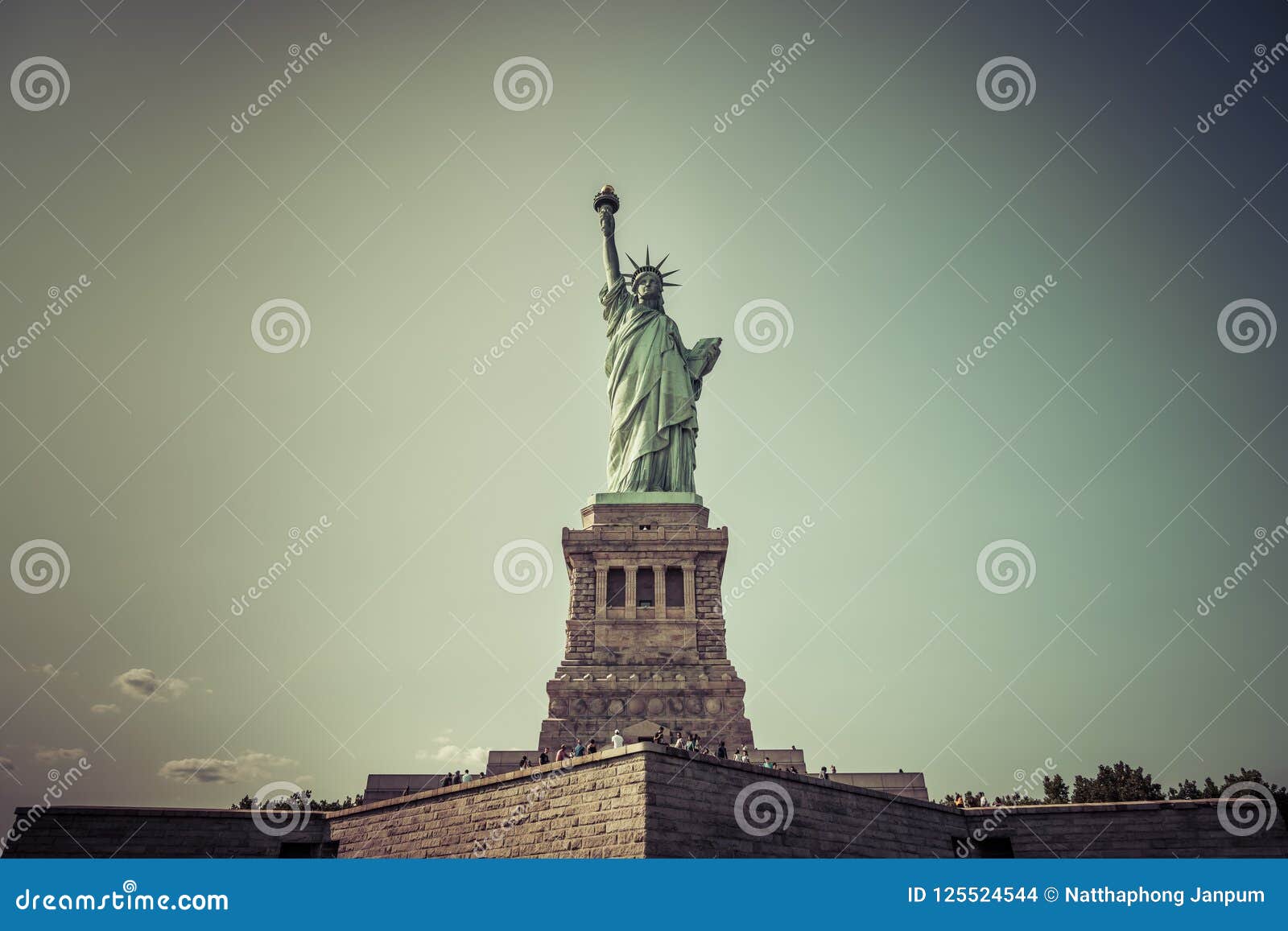 The Statue of Liberty with Blue Sky Background. Stock Photo - Image of ...