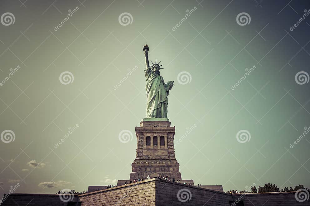 The Statue of Liberty with Blue Sky Background. Stock Photo - Image of ...