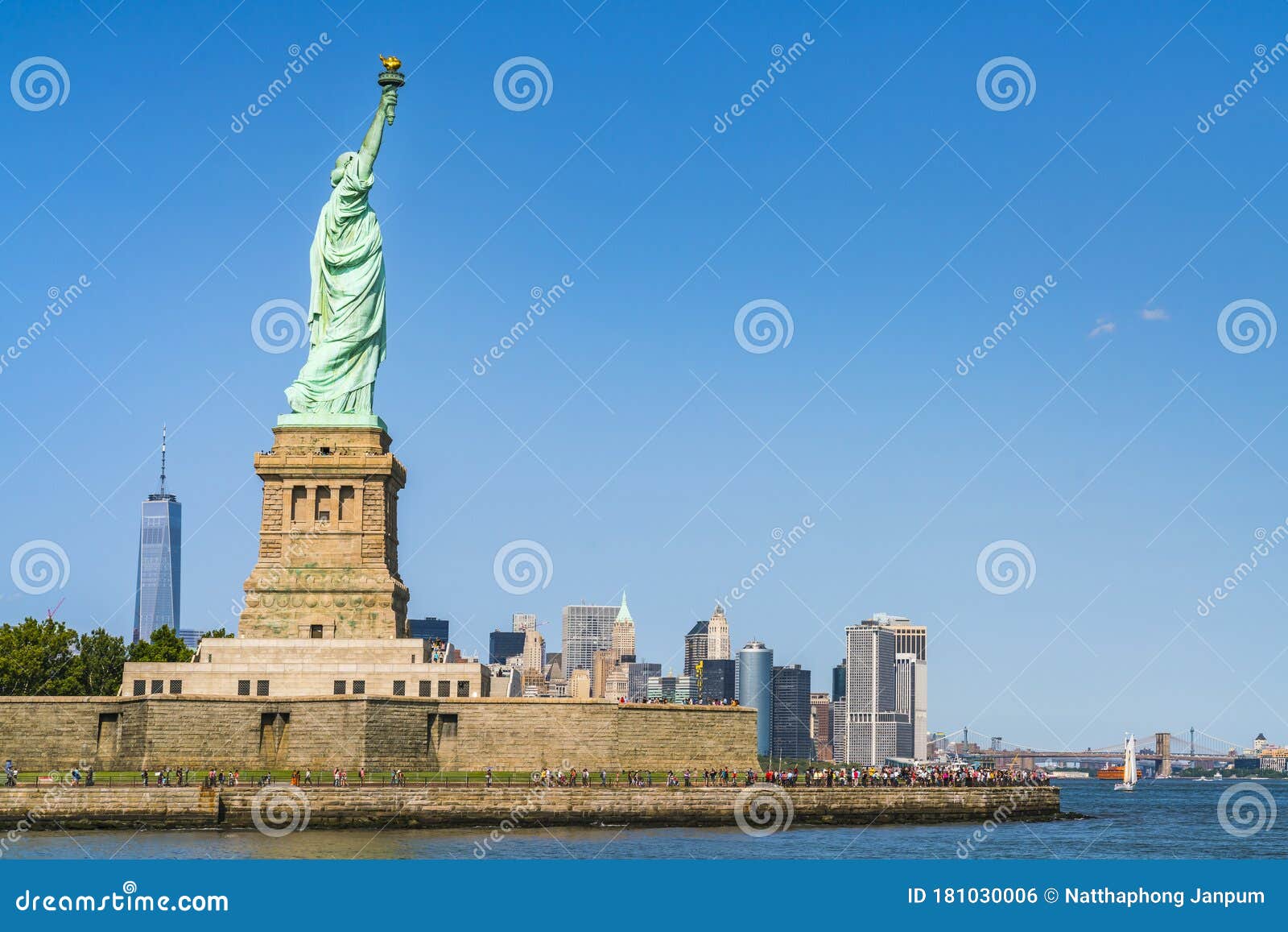 The Statue of Liberty with Blue Sky Background Stock Photo - Image of ...