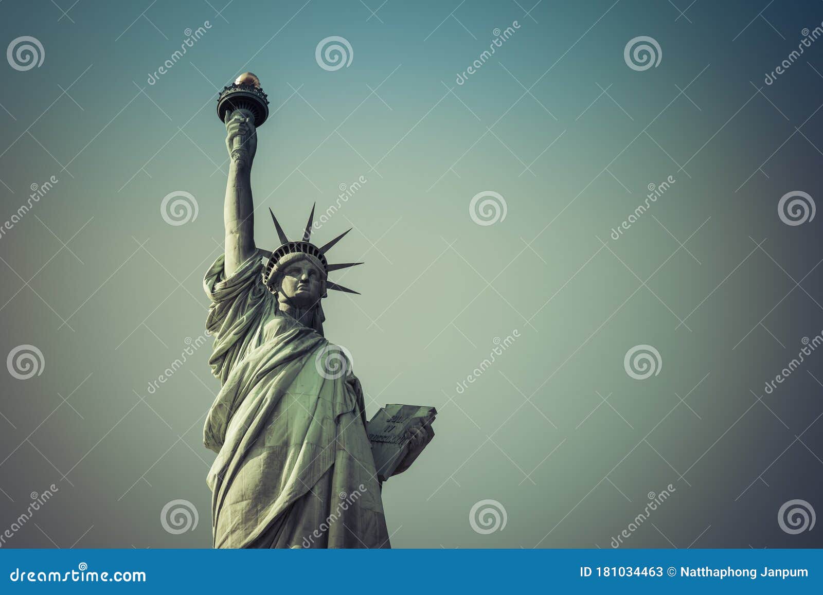 The Statue of Liberty with Blue Sky Background Stock Image - Image of ...