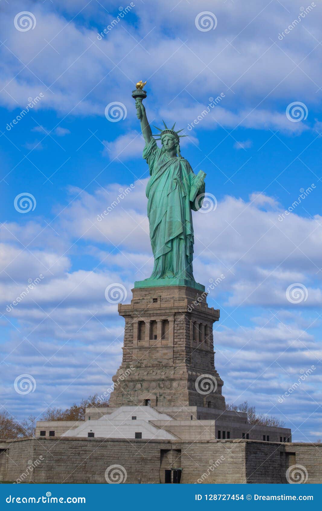 Statue of Liberty with Blue Sky Background Stock Photo - Image of lady ...
