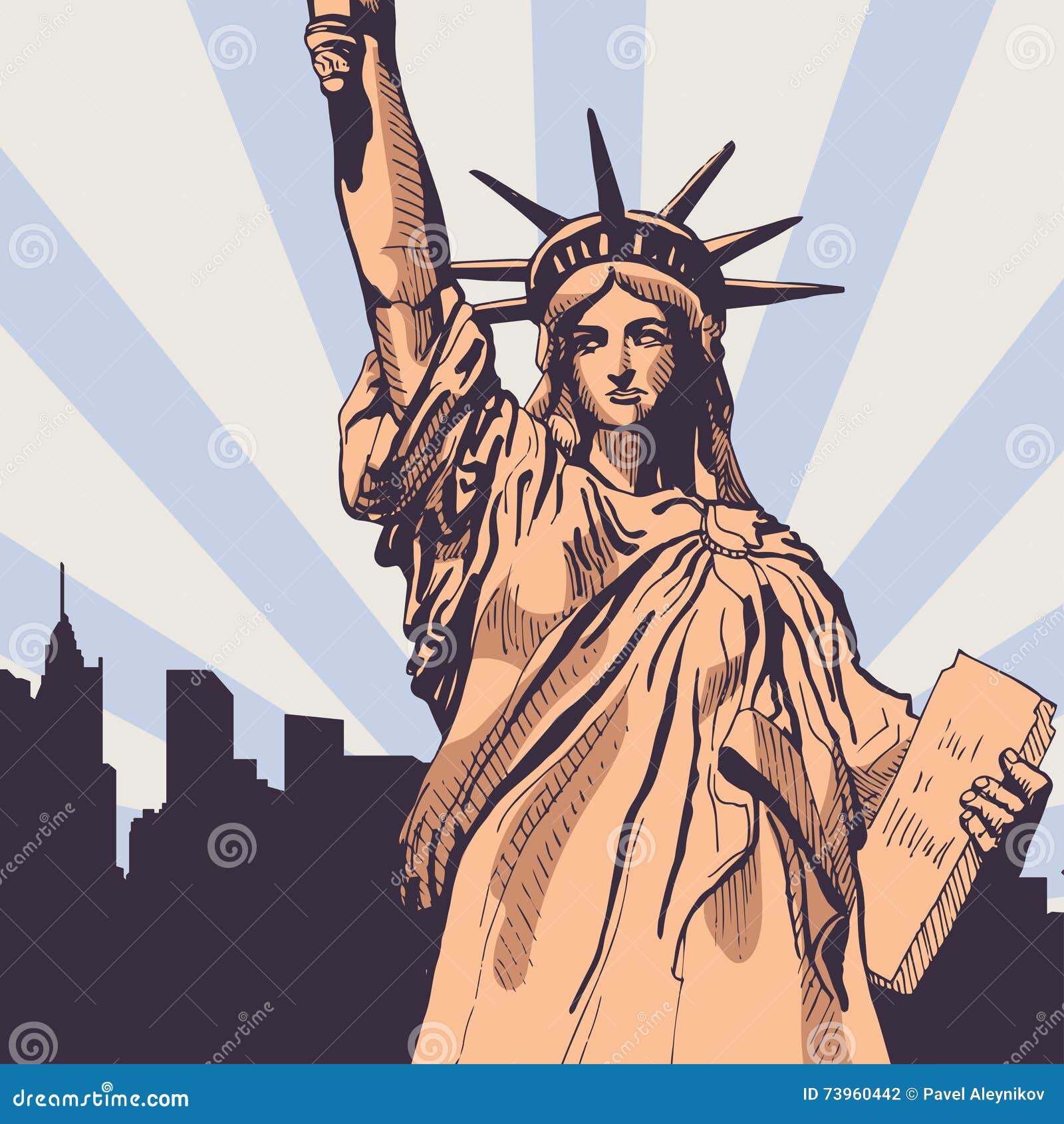 Statue of Liberty with Cityscape Vector Stock Vector - Illustration of ...