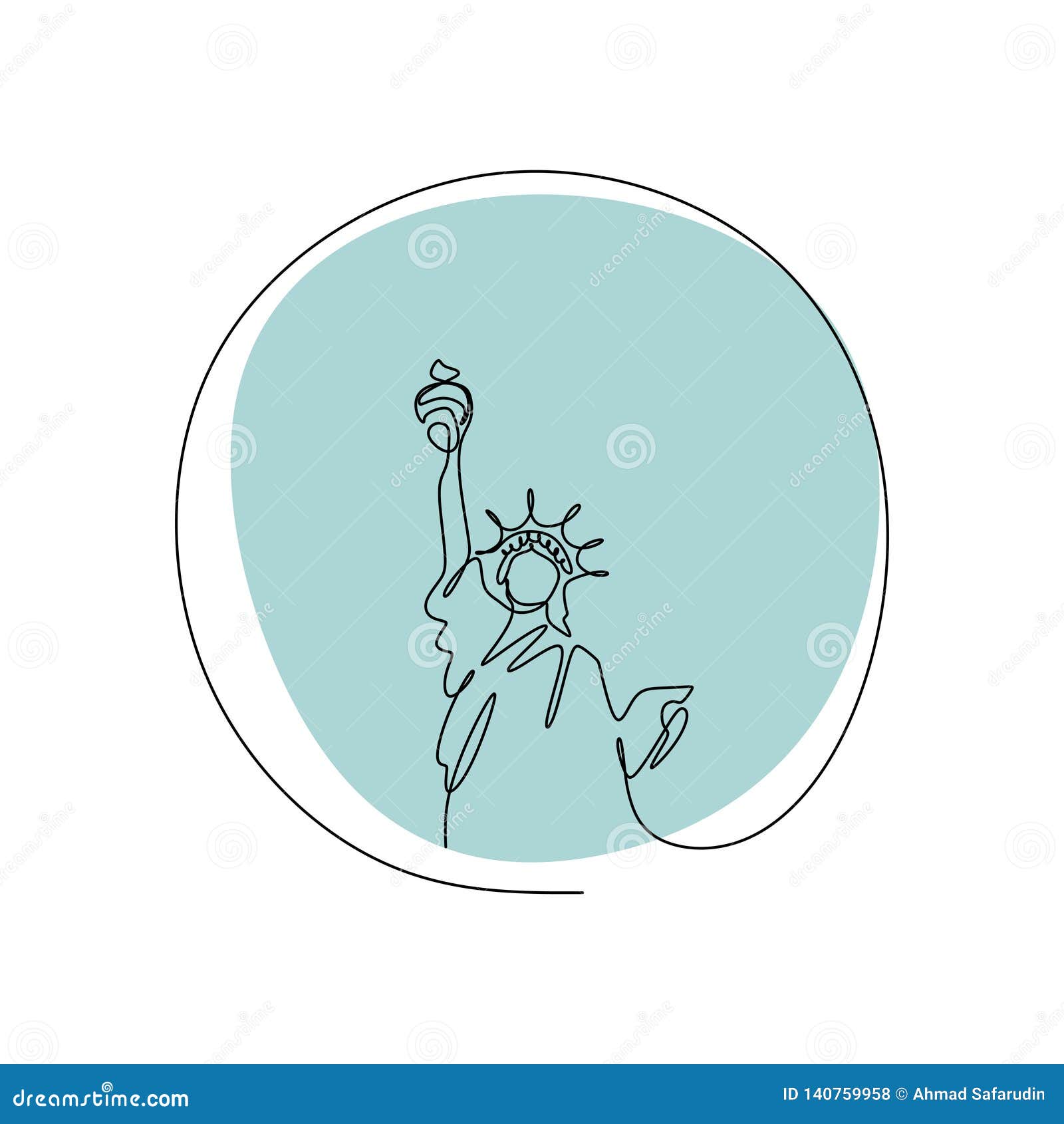 Statue of Liberty Continuous One Line Vector Illustration with Blue ...