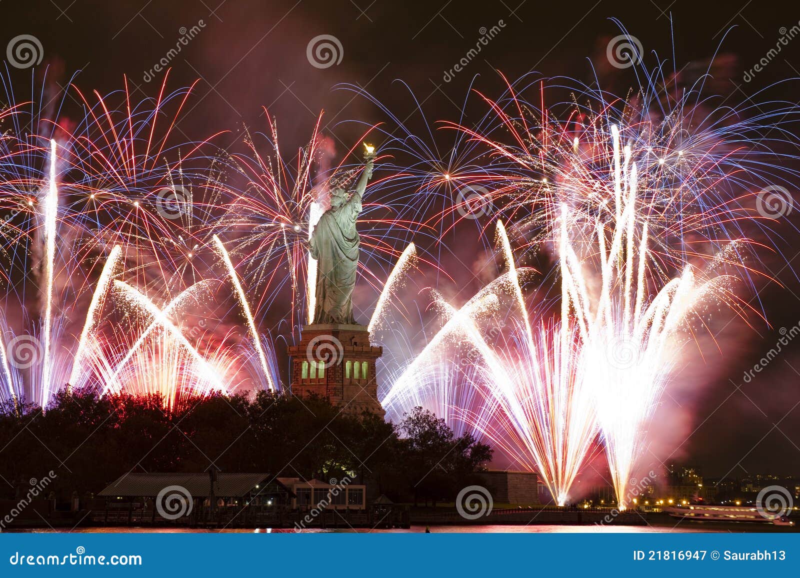 Island Statue Of Liberty At Night