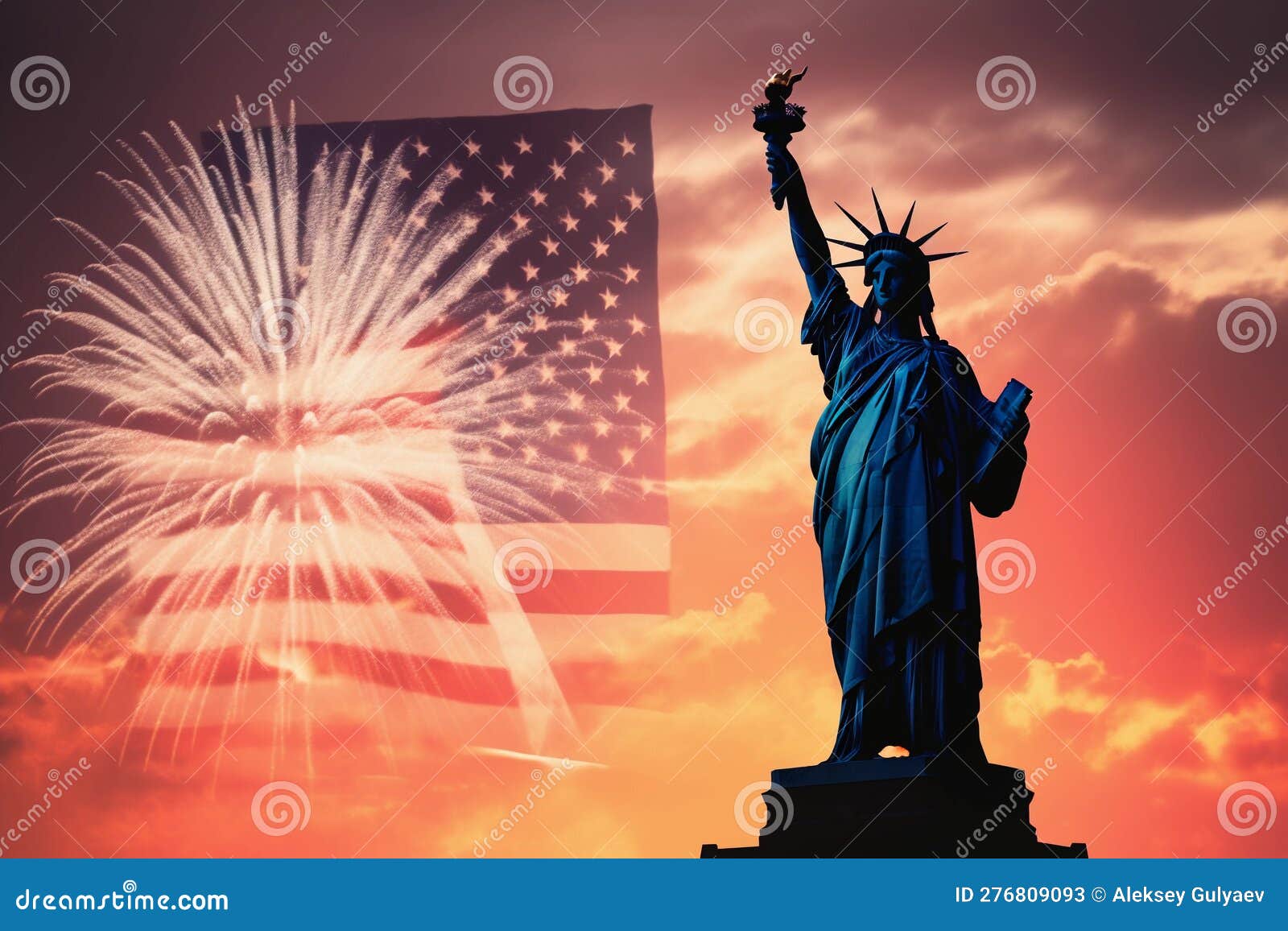 A Statue of Liberty with Fireworks in the Background AI Generation ...