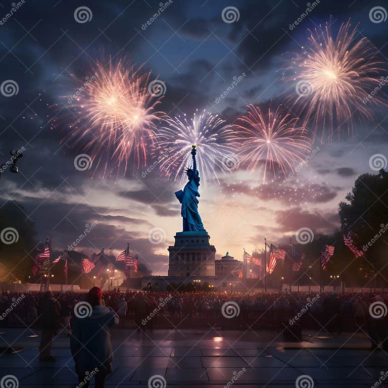 Statue of Liberty Fireworks Stock Illustration - Illustration of skyline, history: 329022422