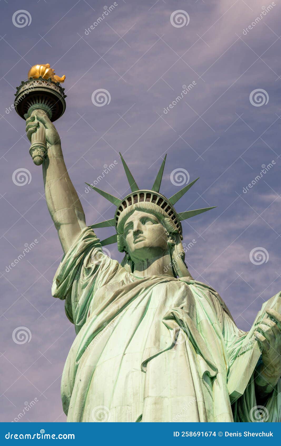 Statue of Liberty Front View with Torch and Declaration of Independence ...