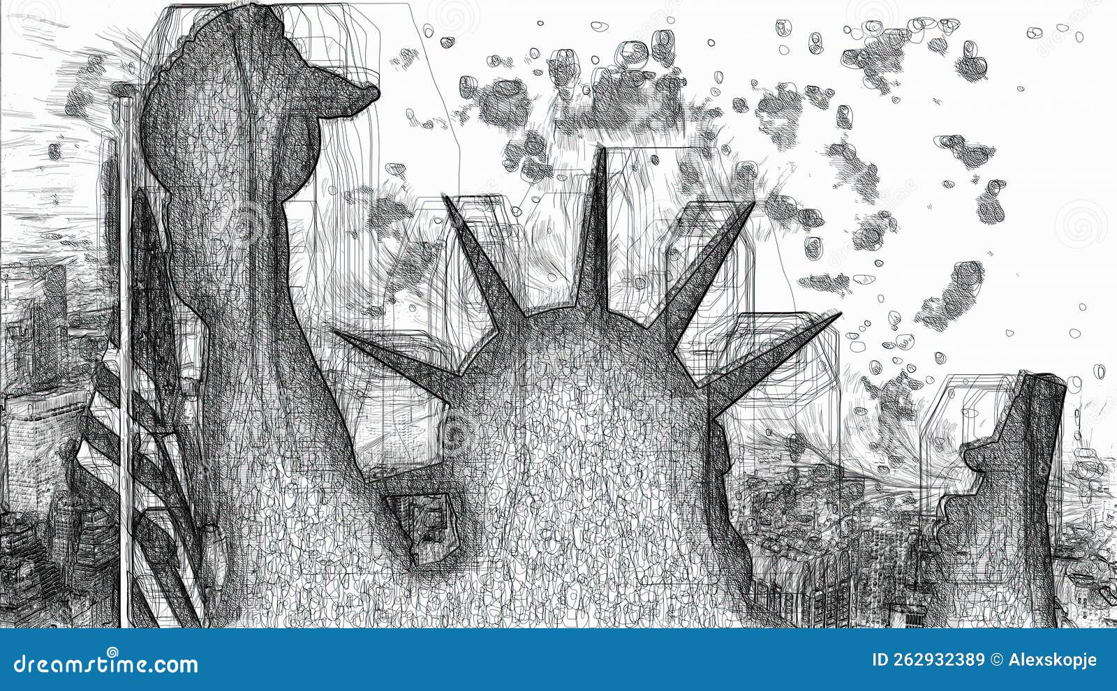Statue of Liberty Hand Draw Digital Art Stock Illustration ...