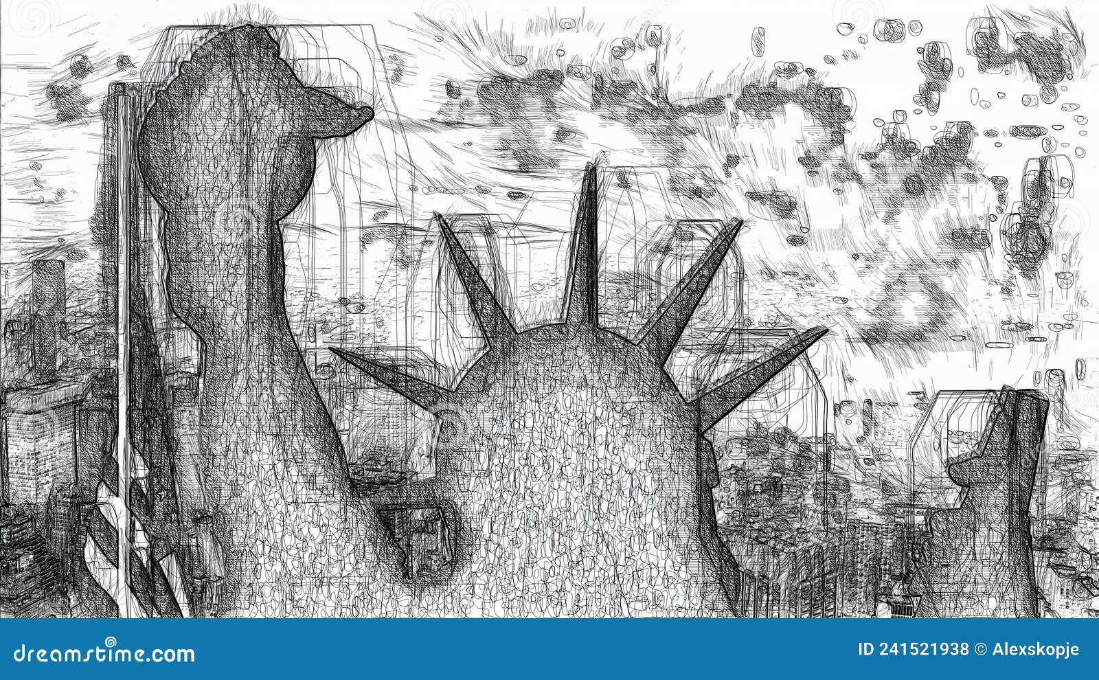 Statue of Liberty Hand Draw Digital Art Illustration Stock Illustration ...