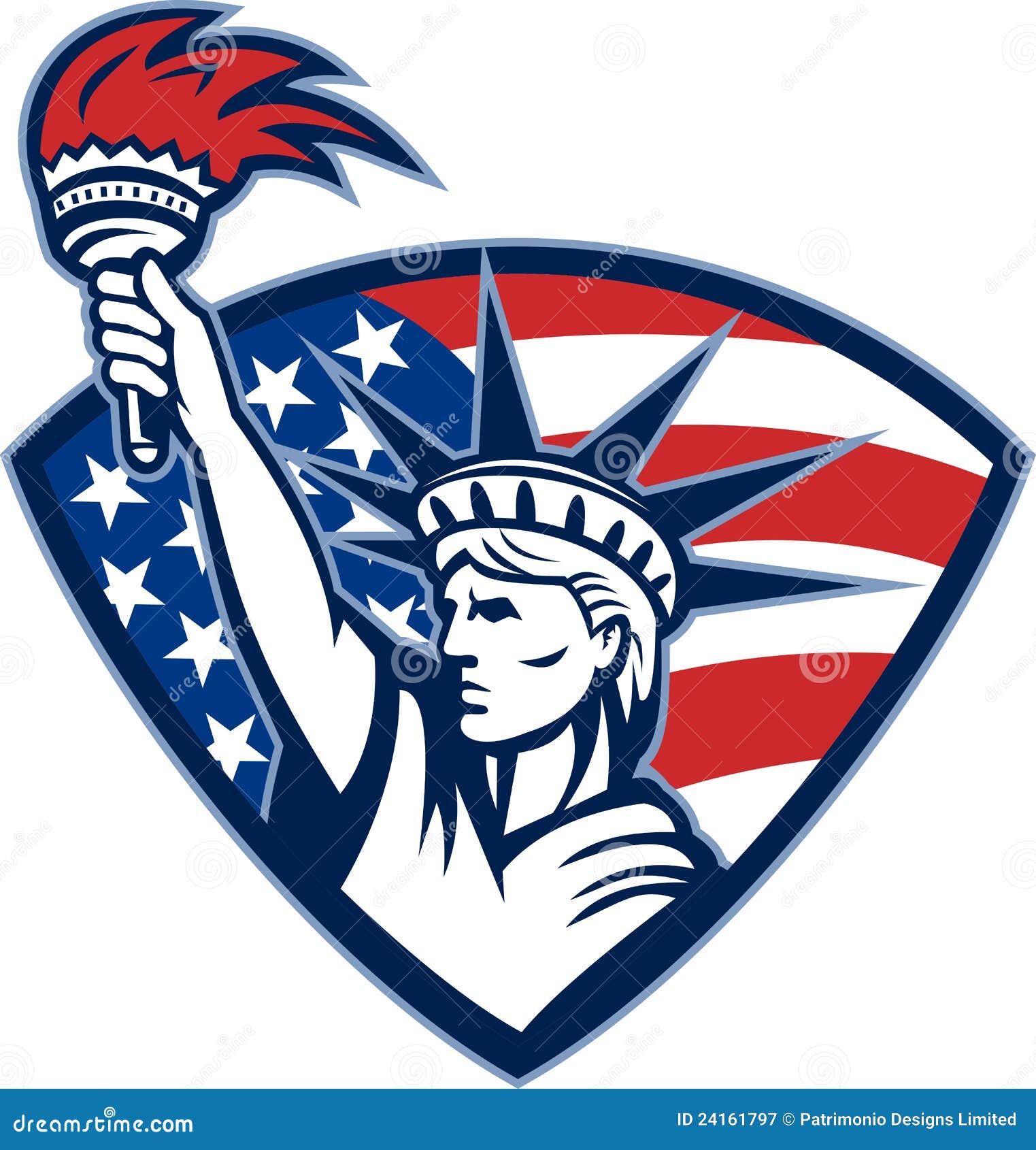 Statue of Liberty Holding Flaming Torch Shield Stock Vector ...