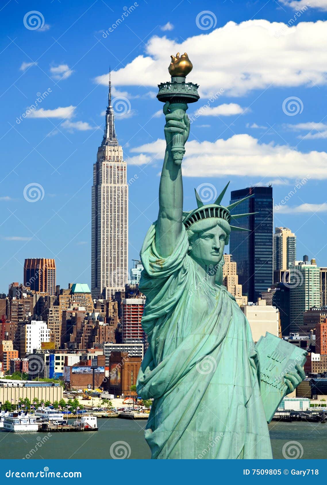 The Statue of Liberty and Manhattan Stock Image - Image of freedom ...