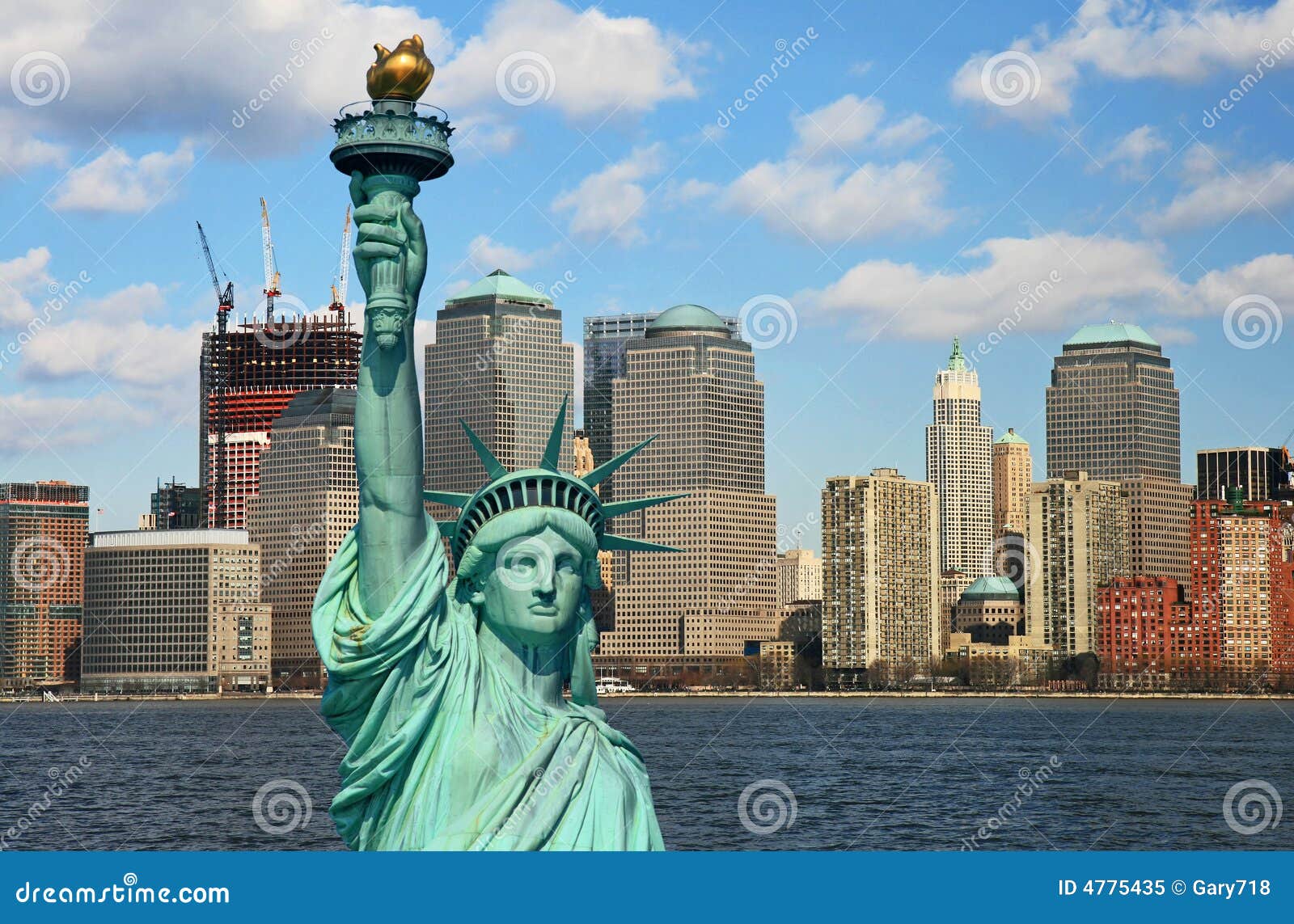 The Statue of Liberty and Manhattan Skyline Stock Image - Image of lady ...