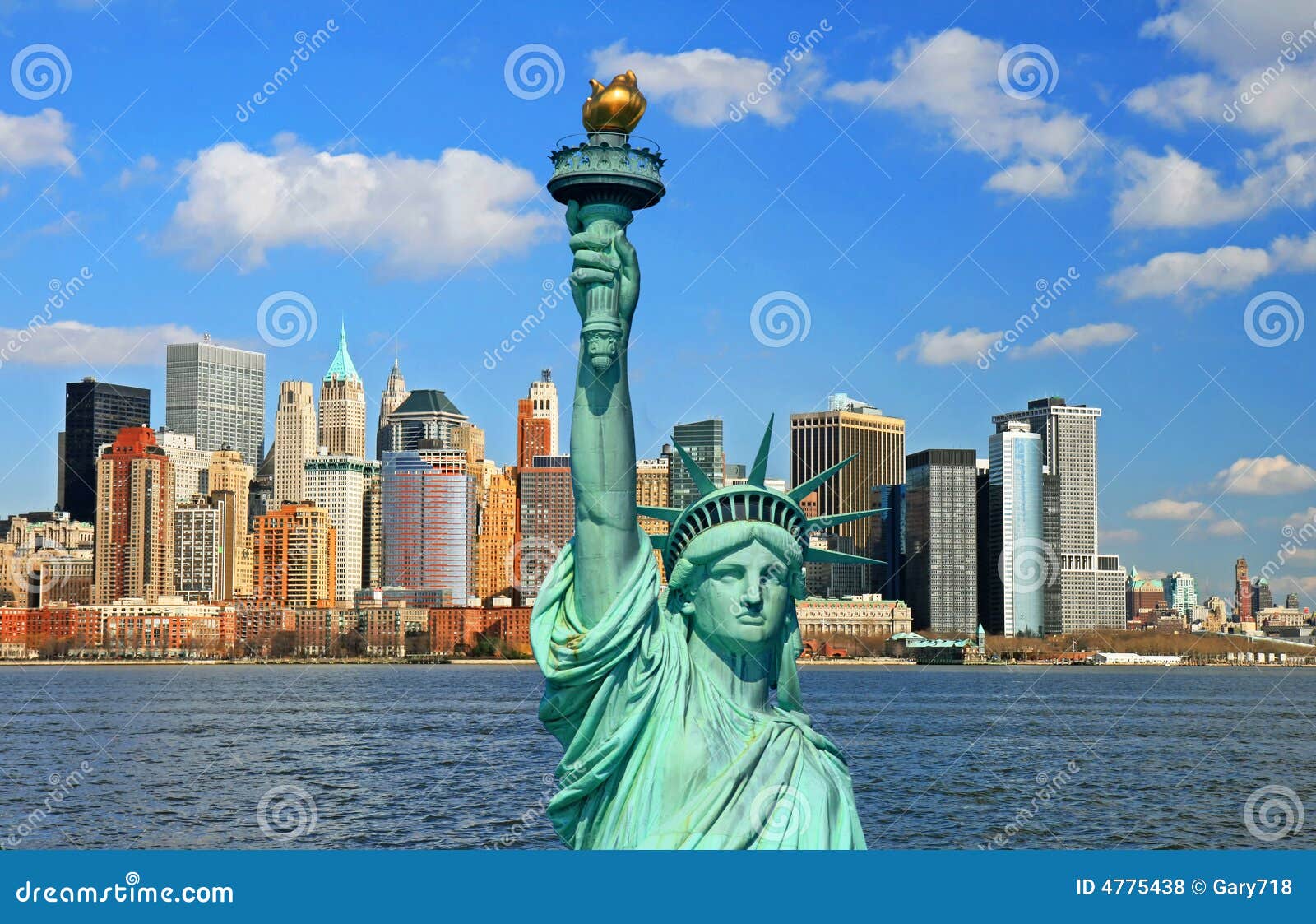 The Statue of Liberty and Manhattan Skyline Stock Photo - Image of ...