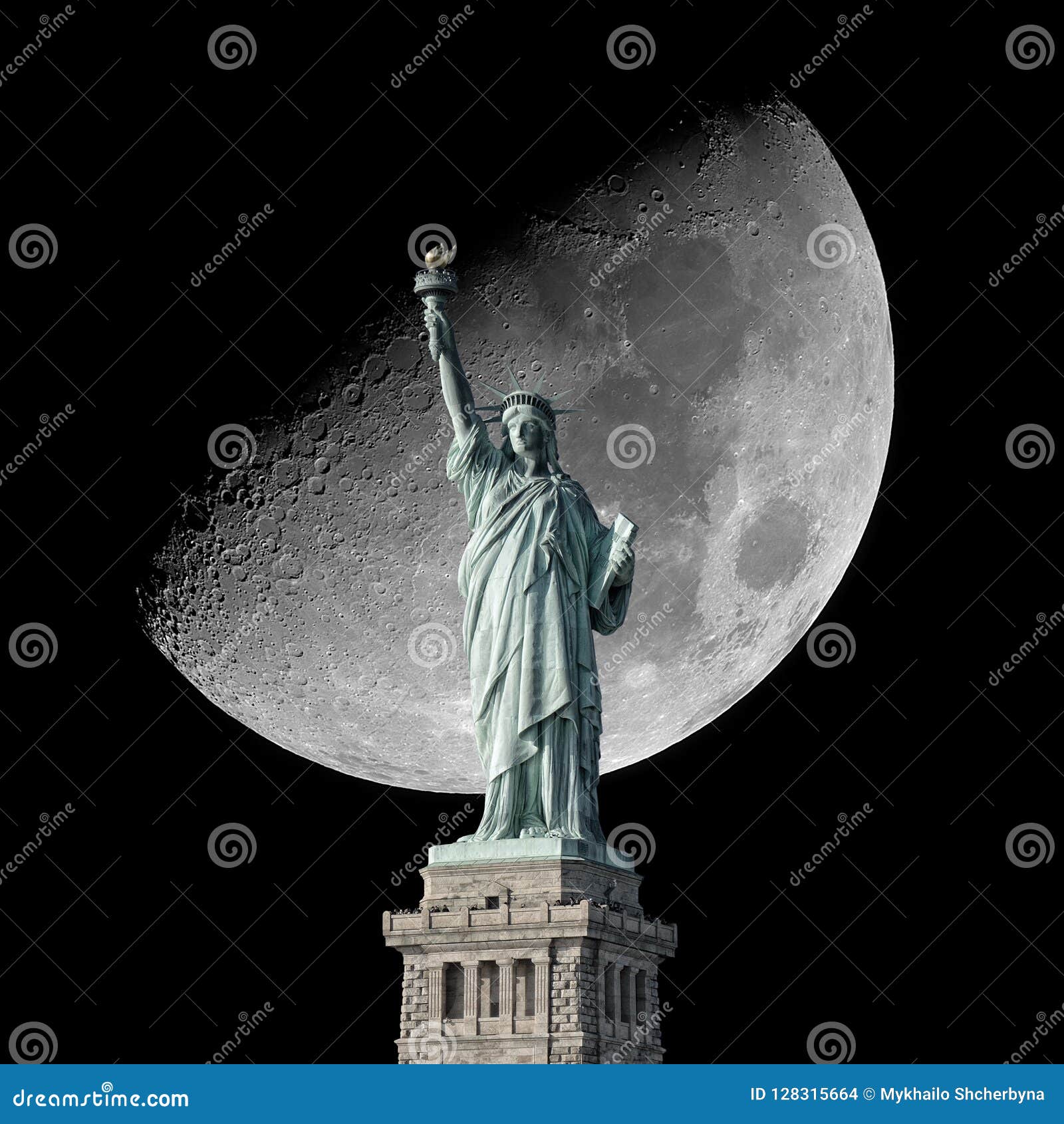 Statue of Liberty and Moon. Stock Photo - Image of famous, american ...
