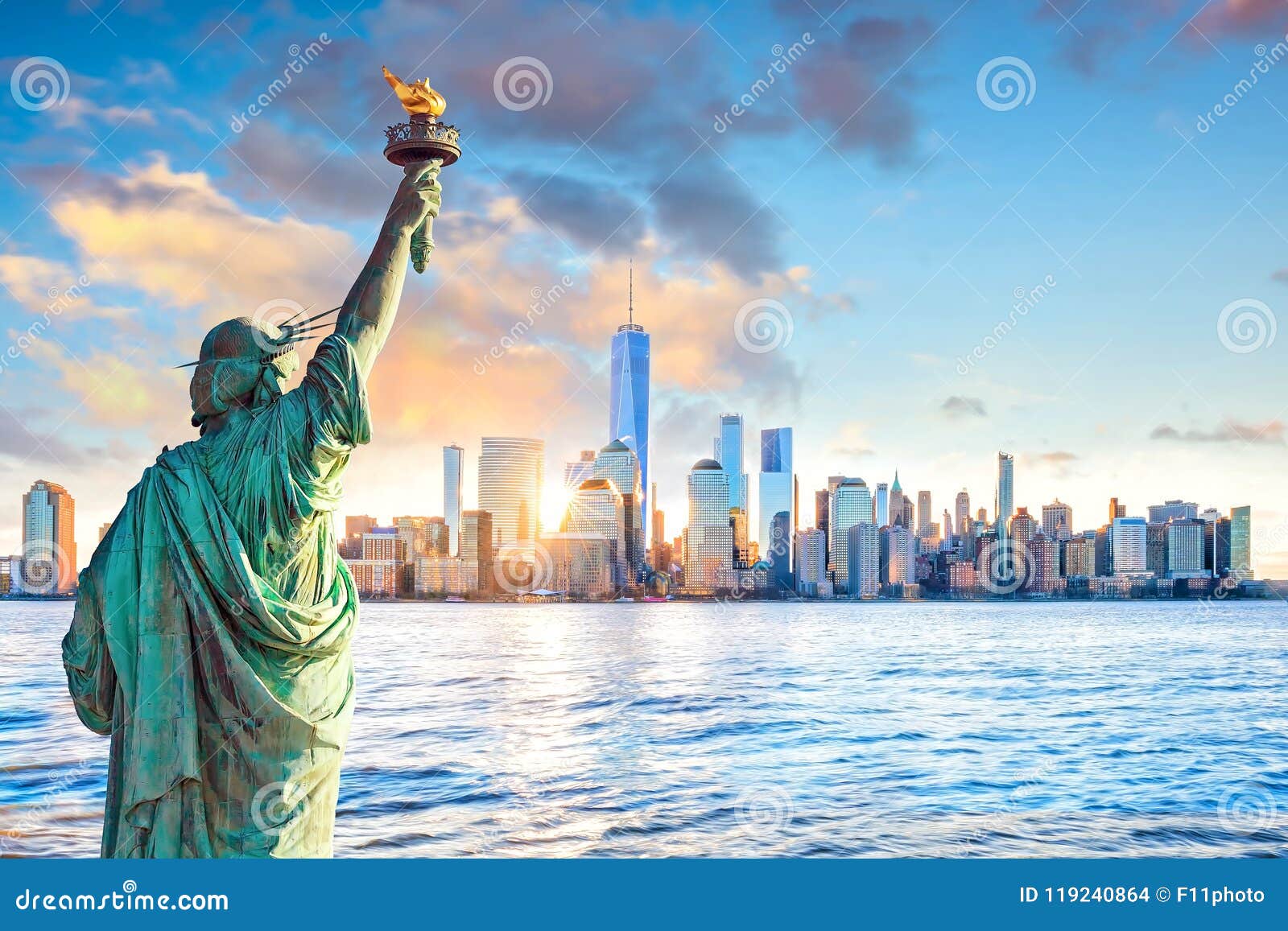 Statue Liberty and New York City Skyline at Sunset Editorial Stock ... Statue Liberty and New York City Skyline at Sunset Editorial Stock ...
