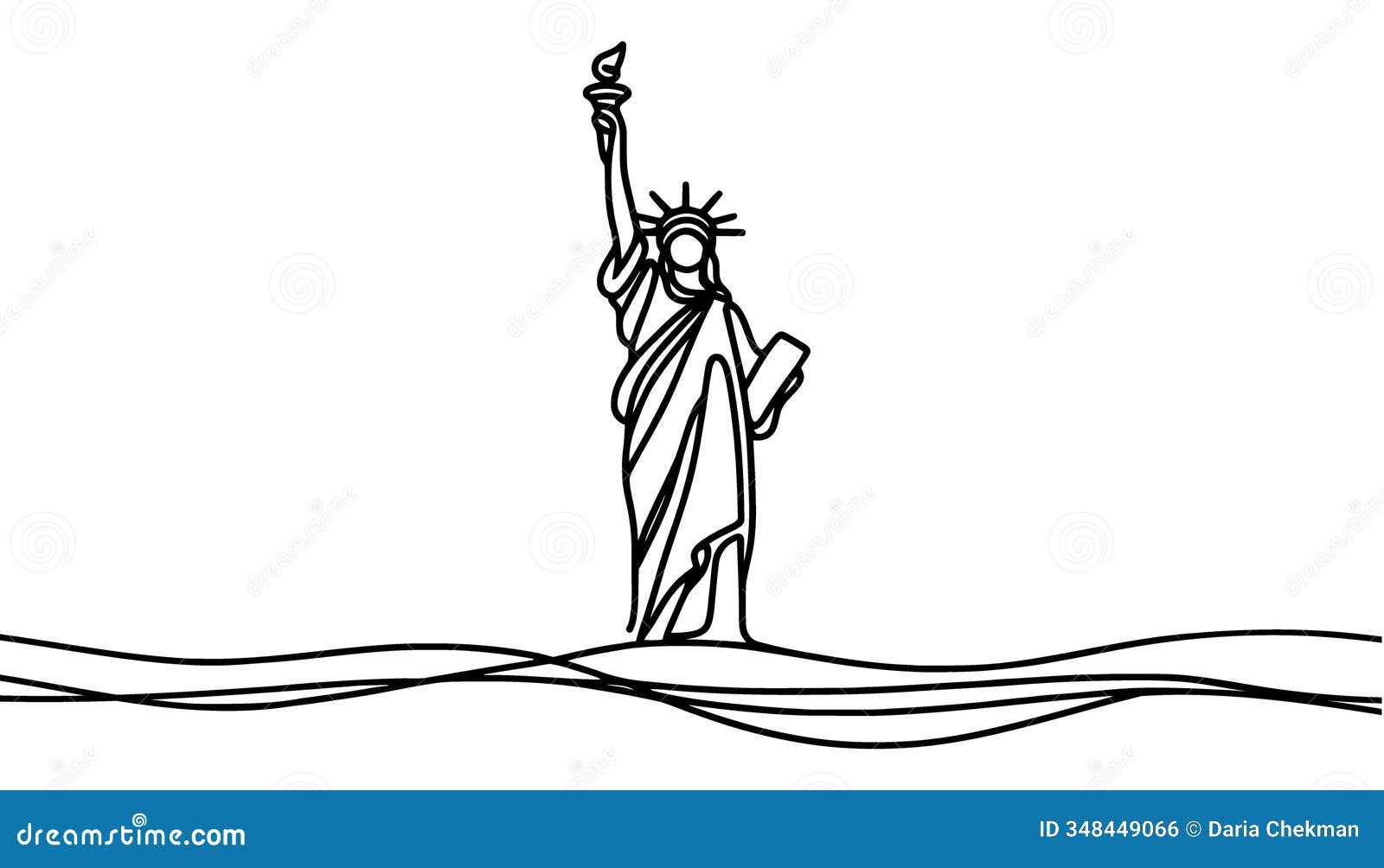 Statue of Liberty, One Continuous Line Drawing on White Background ...