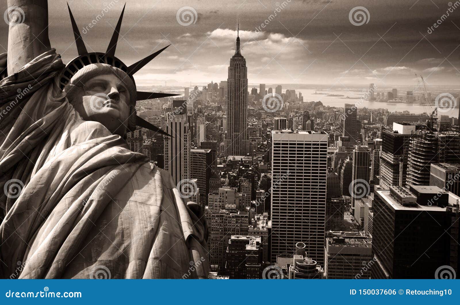 Statue of Liberty, Top of the Rock Stock Photo - Image of steel, statue ...