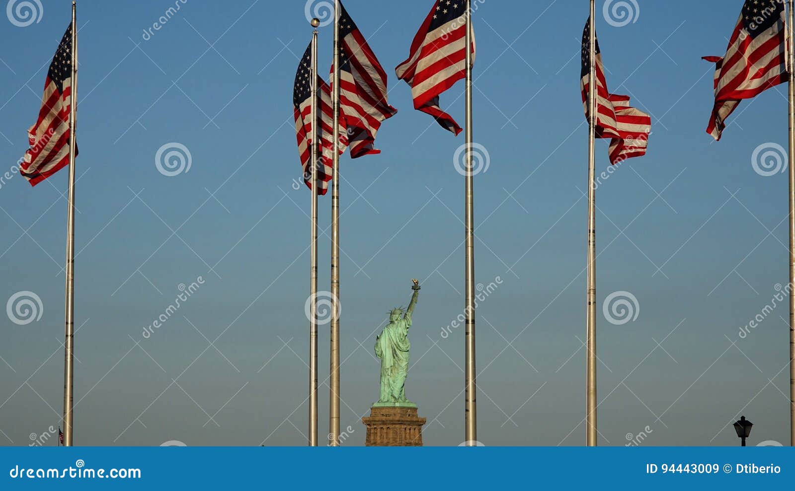 Statue of Liberty and US Flags Editorial Stock Image - Image of figure ...