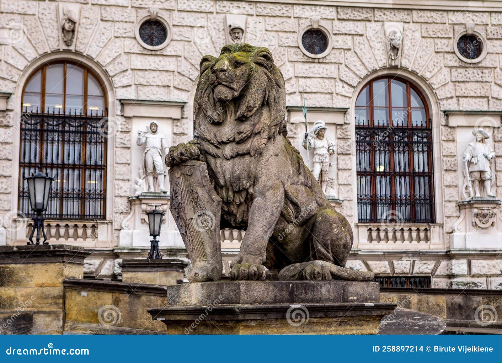 Statue of a Lion with a Shield at National Library, Vienna, Austria ...
