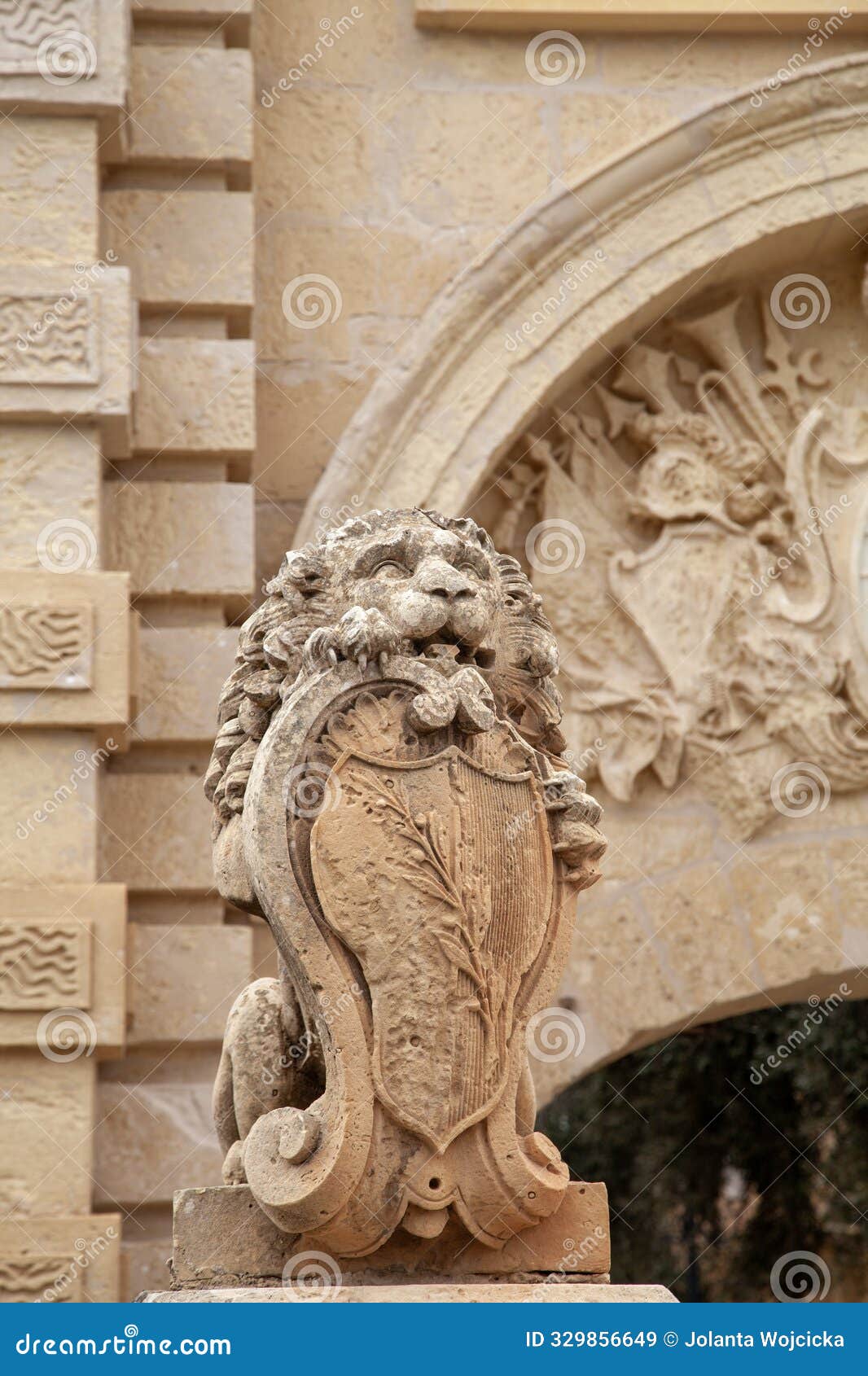 Statue of Lion with Symbol of Mata in Front of Medieval Mdina Gate ...