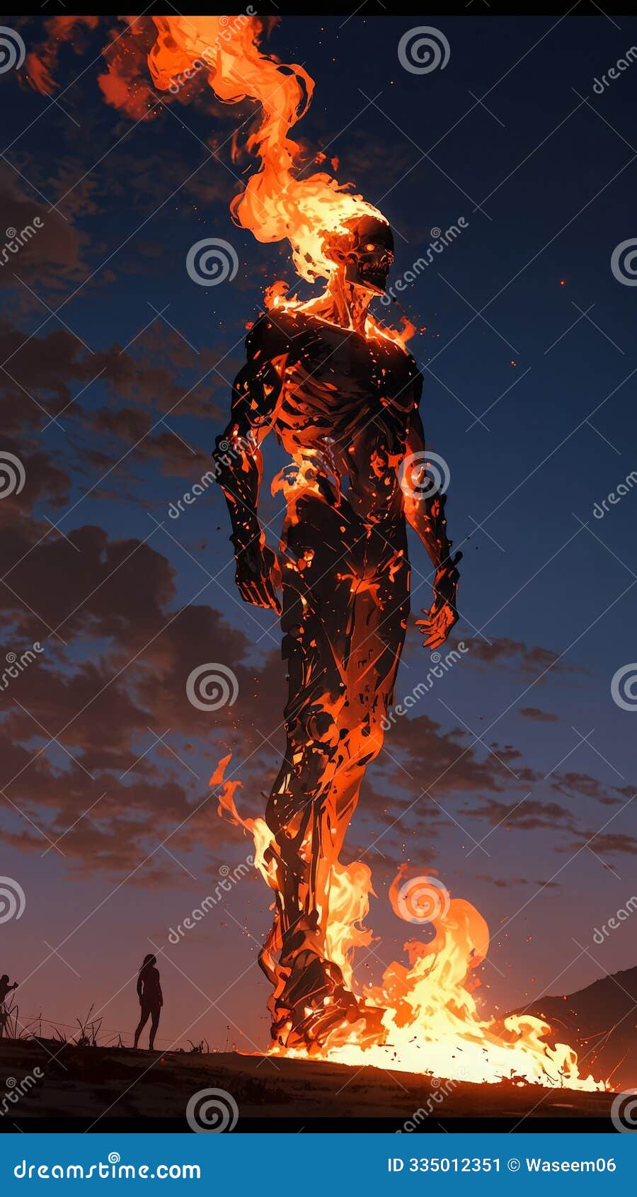 Statue of a Man in the Form of a Burning Torch and Fiery Flames Stock ...