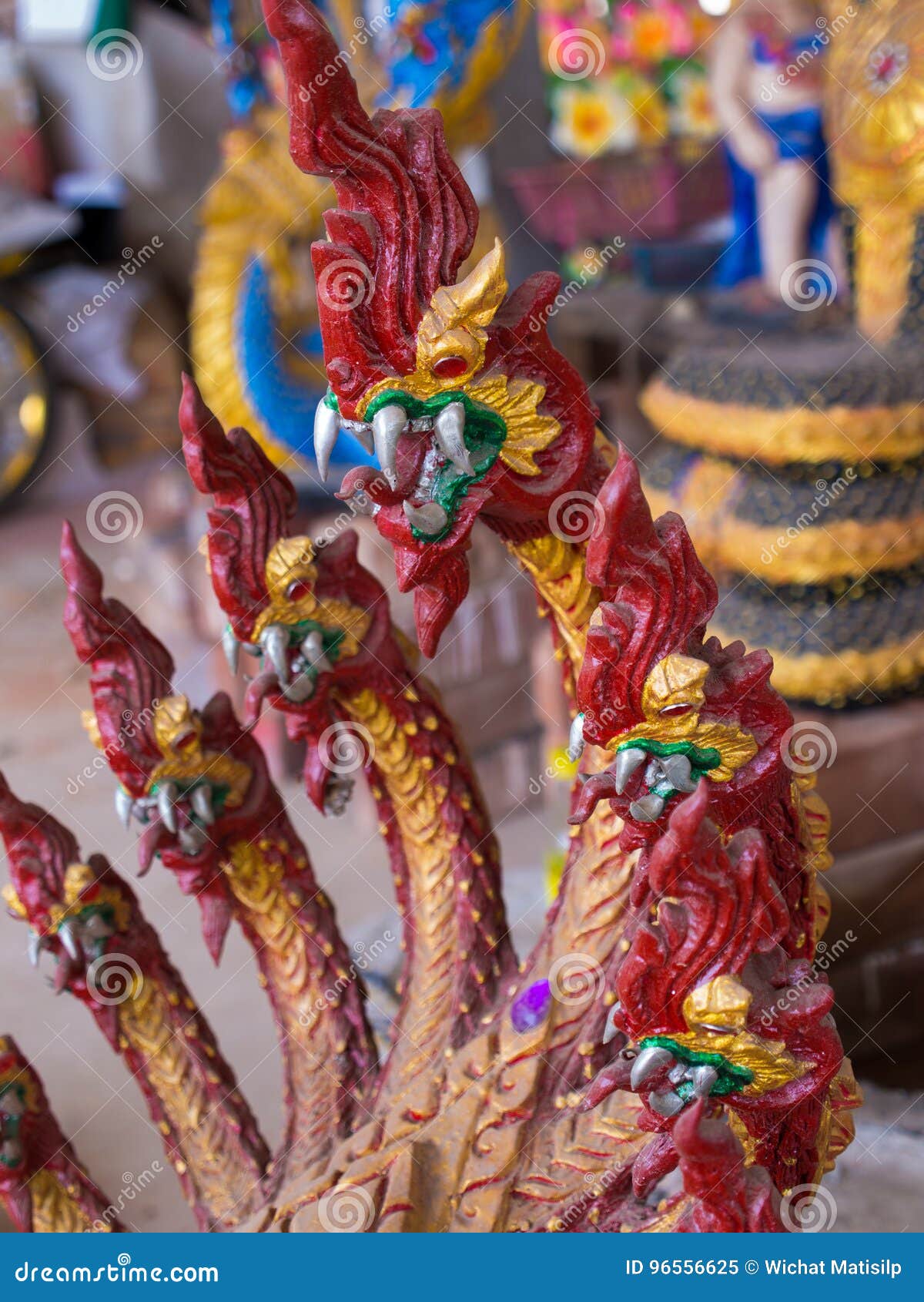 Statue Many Head of Red Naga Stock Image - Image of culture, decor ...