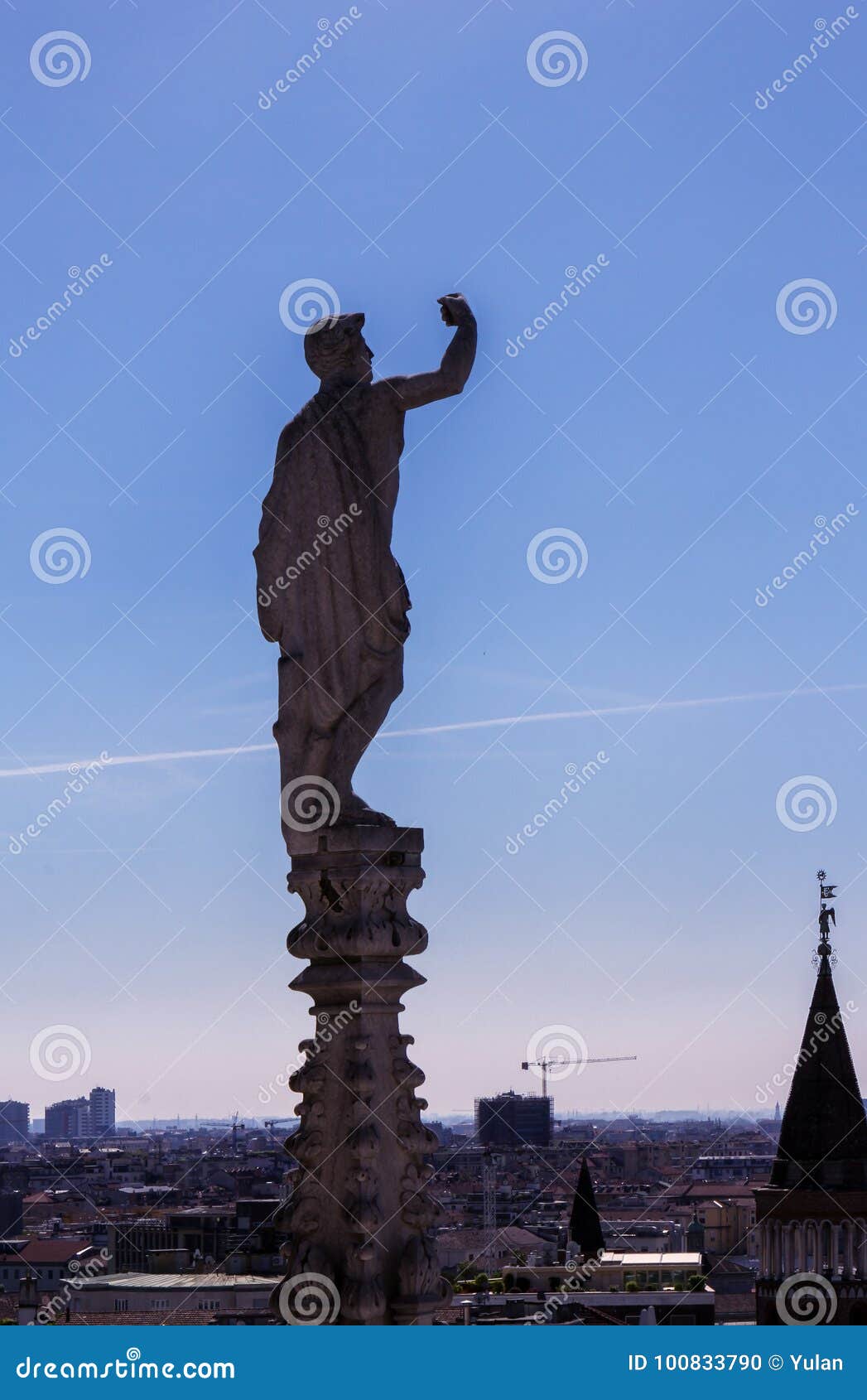 Statue of the Milan Cathedral Duomo in Backlit Stock Photo - Image of ...