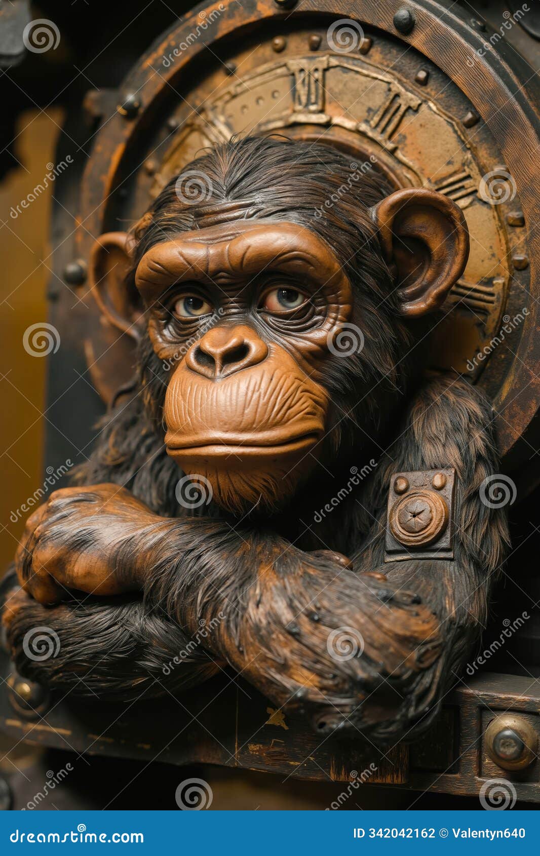 A Statue of a Monkey Sitting on Top of a Clock Stock Photo - Image of ...
