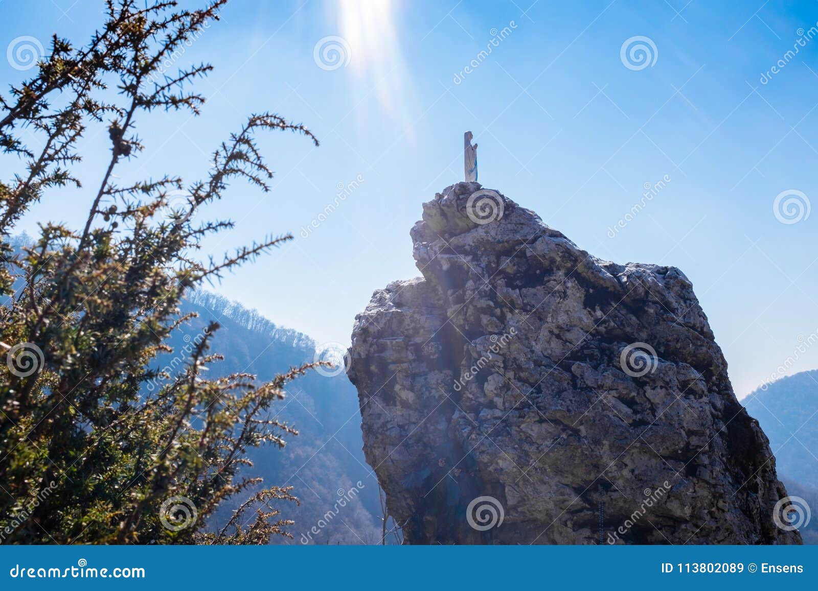 Statue of the Most Holy Virgin Mary Over a Rock, Bathed in Rays Stock ...